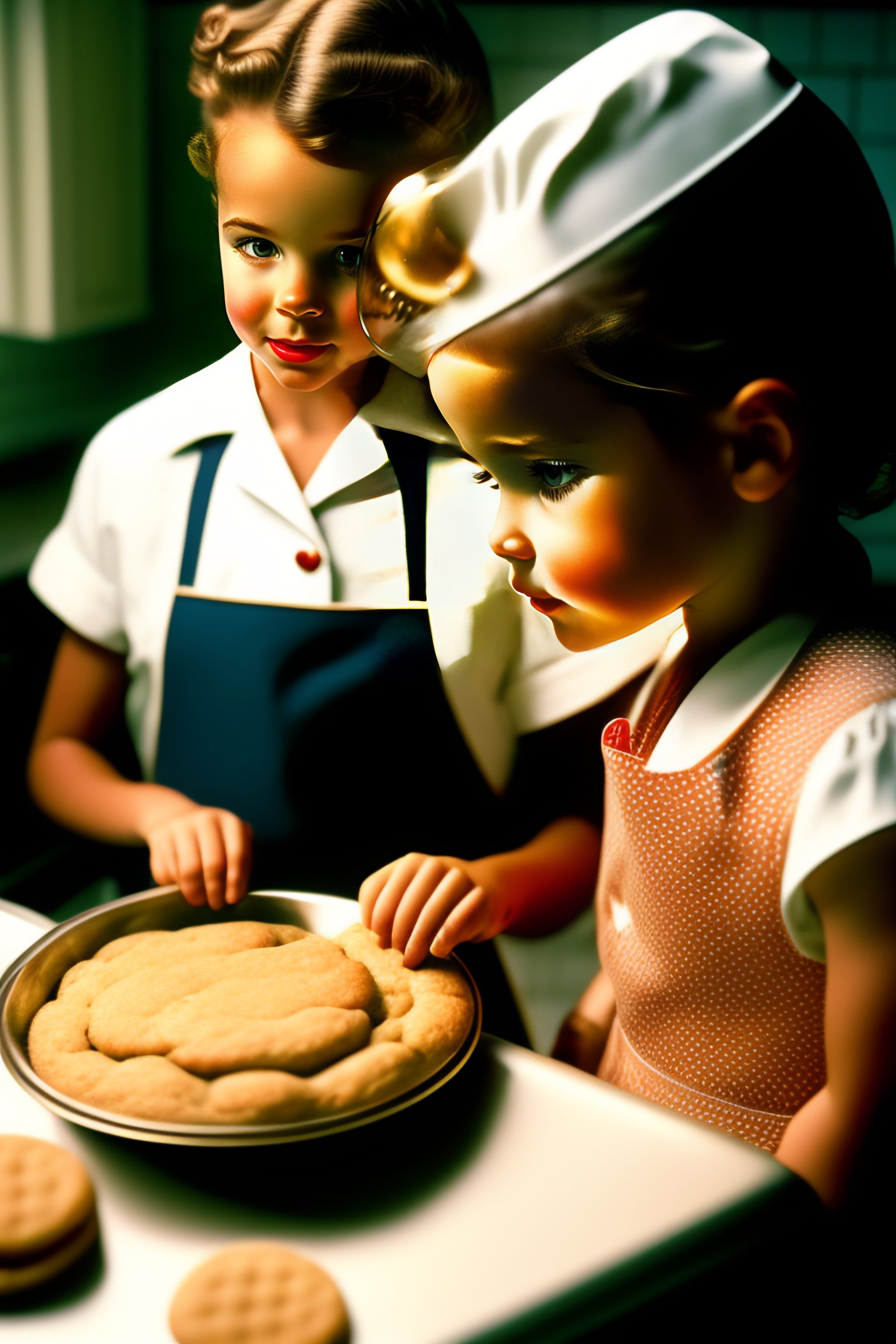 Lexica - Portrait a young beautiful 1950s american cooking cookies with ...