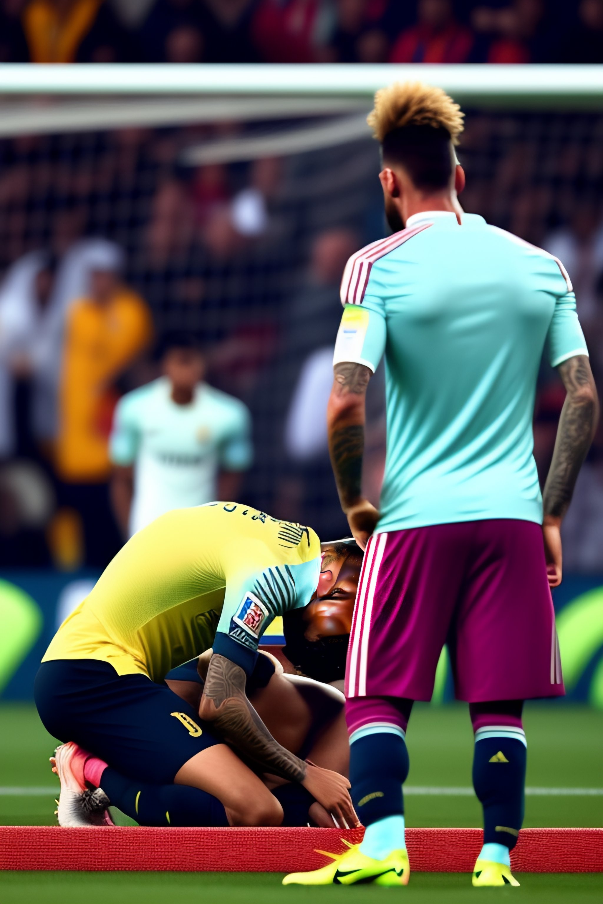 Lexica - Neymar sat on the locker room bench, holding his head and ...