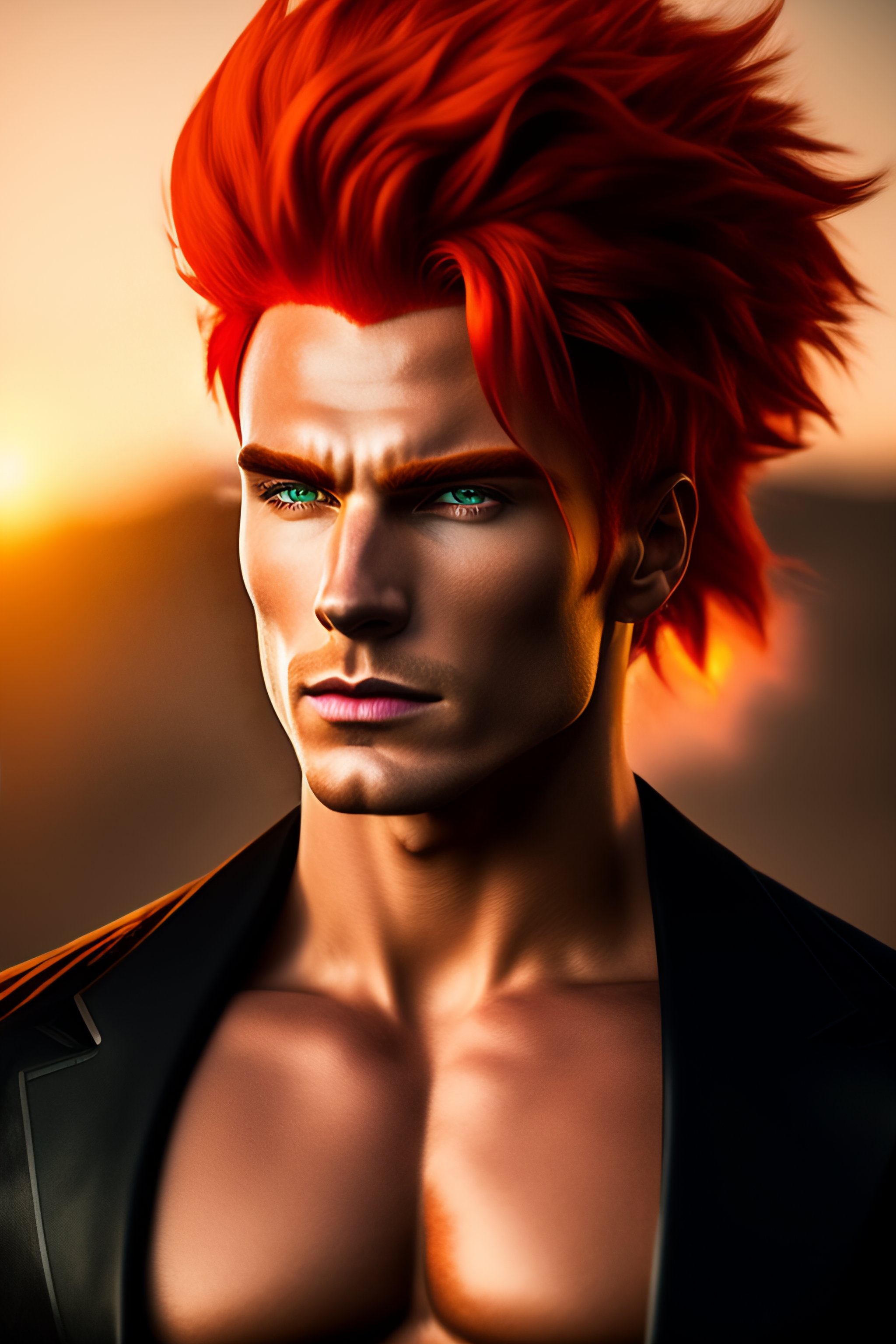 Lexica - Realistic red head male as Ultra Ego Super Sayain 8k hi-res