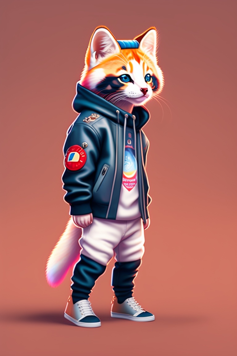 Lexica - Cute small humanoid cat red panda, , Street style casual ...