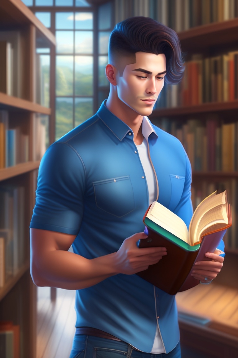 Lexica - Ultra realistic man holding a book in his hand, in a library ...