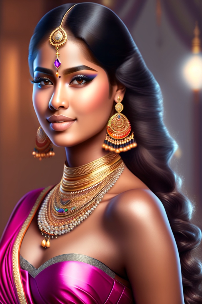 Lexica - Indian girl with curve body type, wearing half navel saree