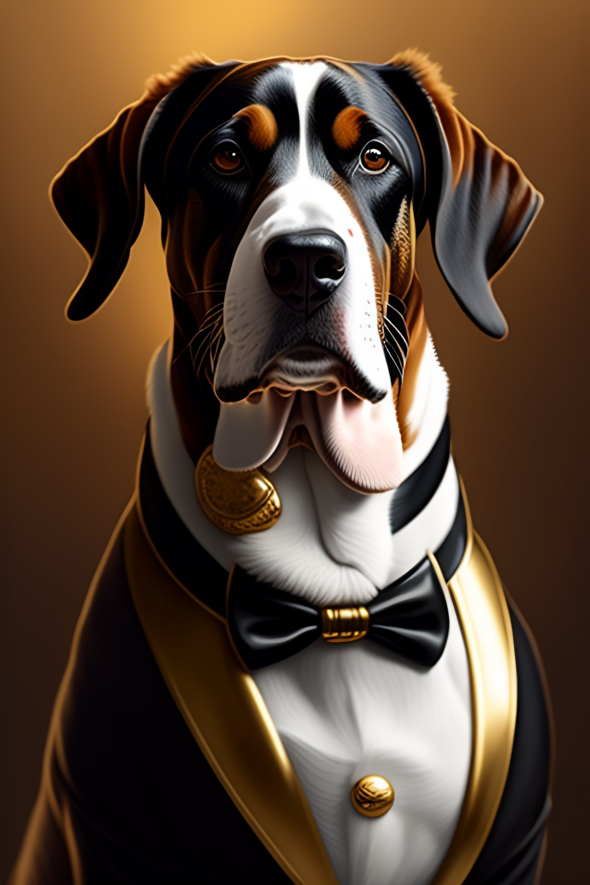 Lexica - A king Basset Dog in tuxedo , in retro gold hotel, highly ...