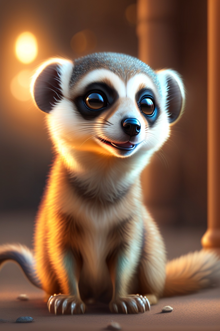 Lexica - A cute meerkat | big eyes, summer night, realistic shaded ...
