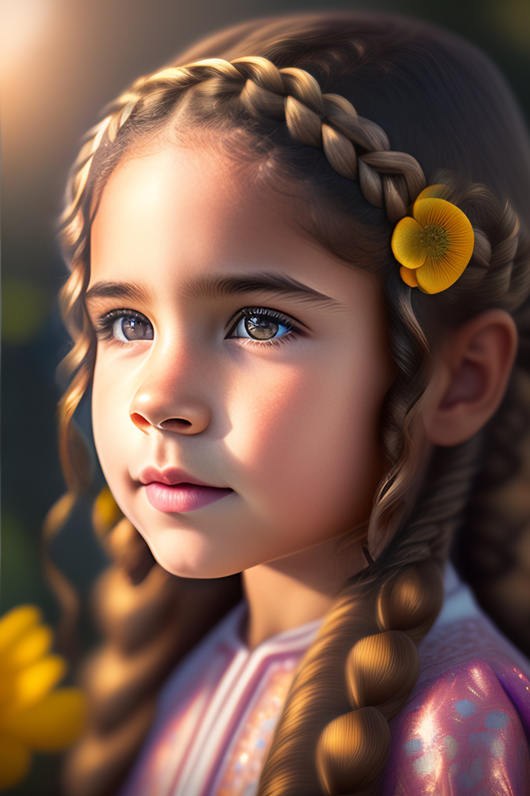 Lexica - Photo realistic closeup portrait of sweet little girl, braided ...