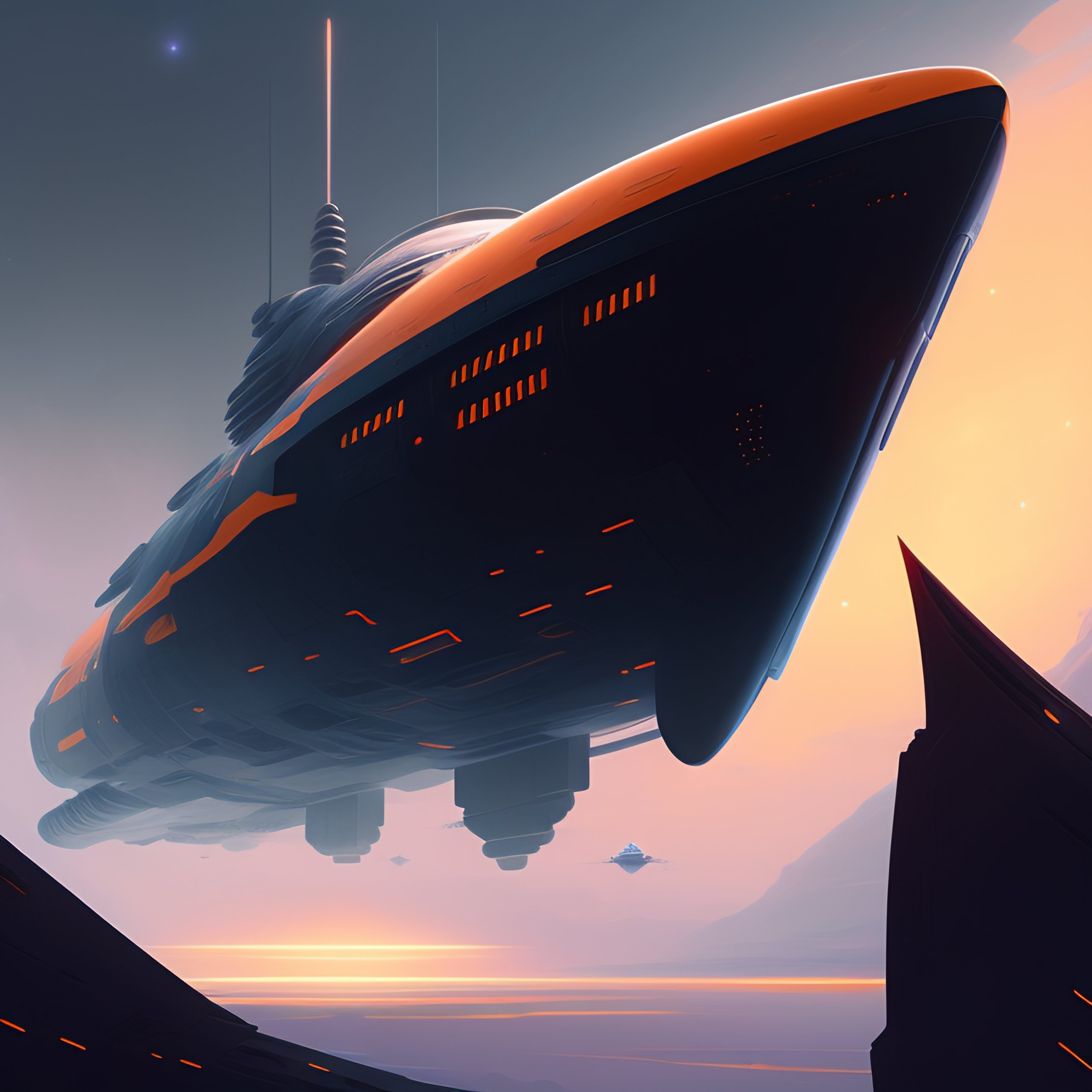 Lexica - A minimalist scifi deep space ship by greg rutkowski