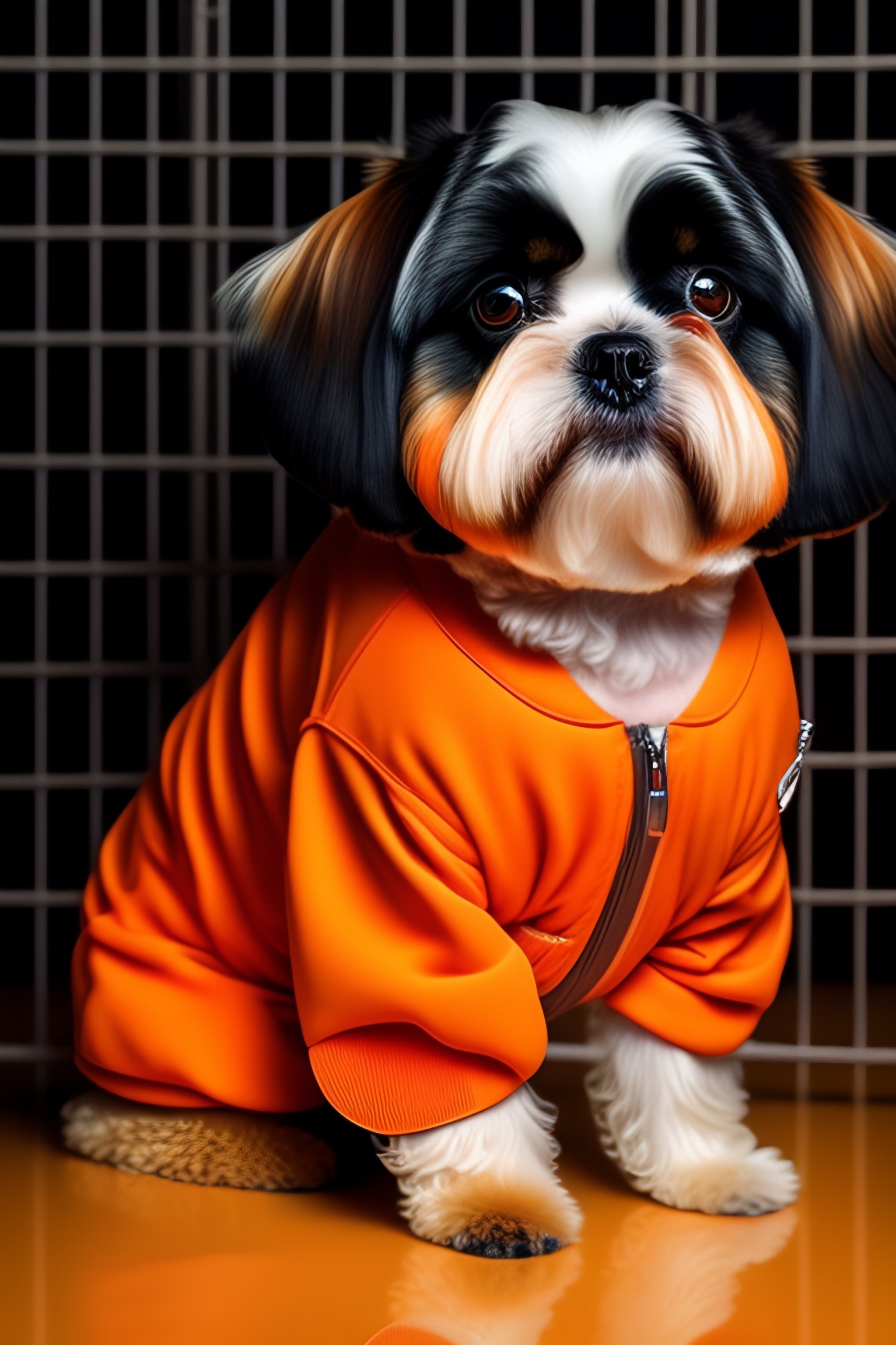 Lexica - A humanoid Shih tzu dog wearing inmate orange jumpsuit outfit ...