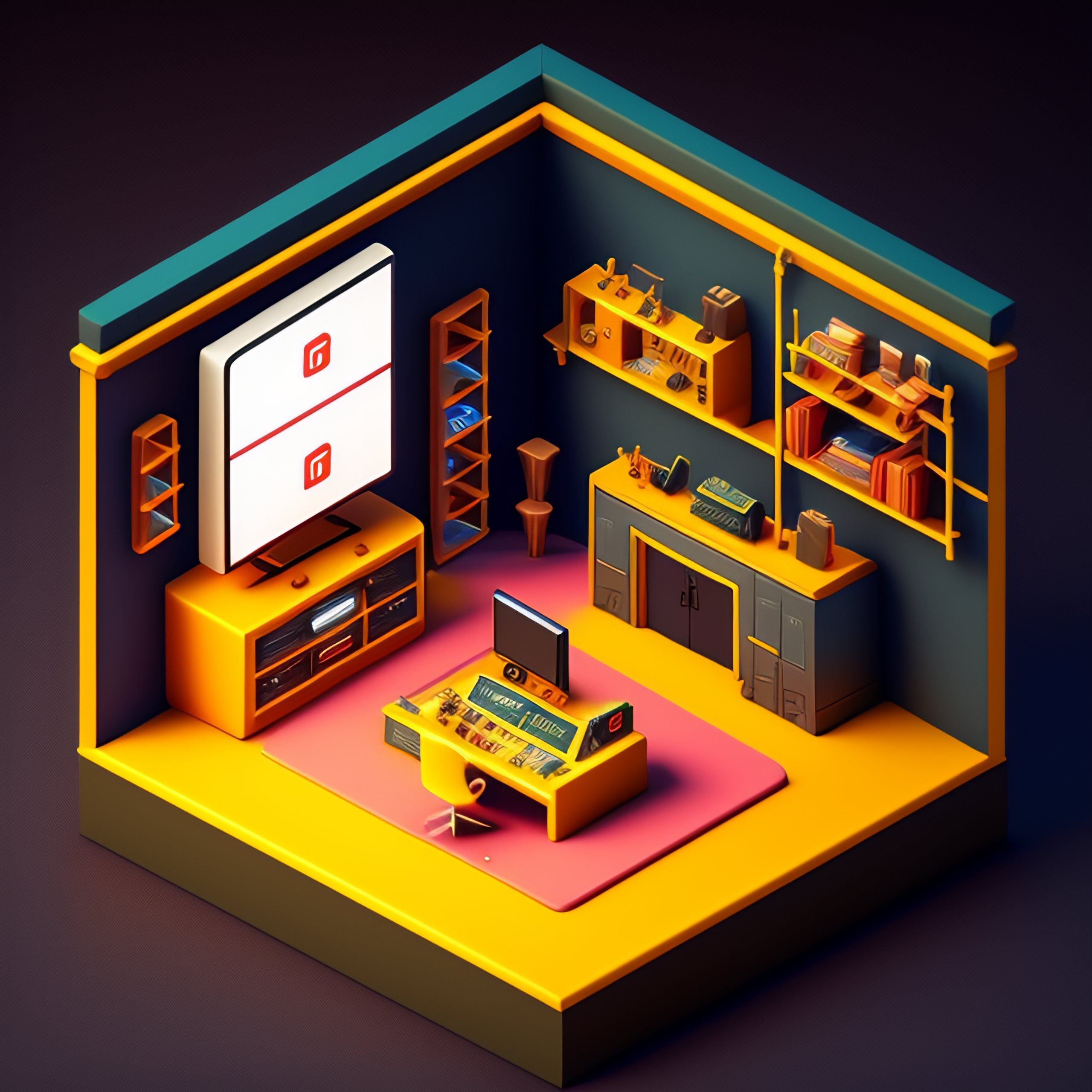 Lexica - Isometric render of a gamer, building the room