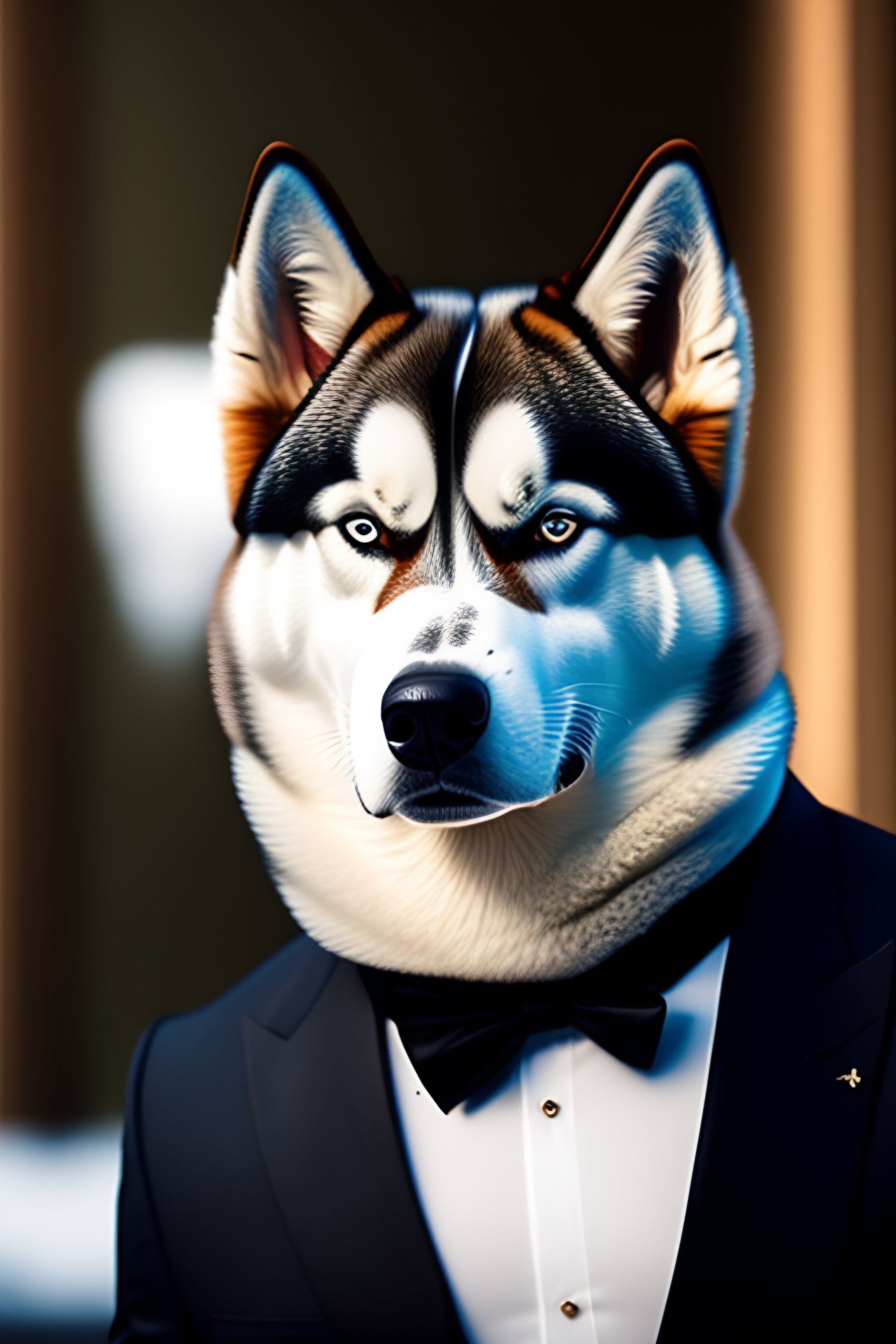 Lexica - Anthropomorphic Siberian Husky in a bodyguard black suit
