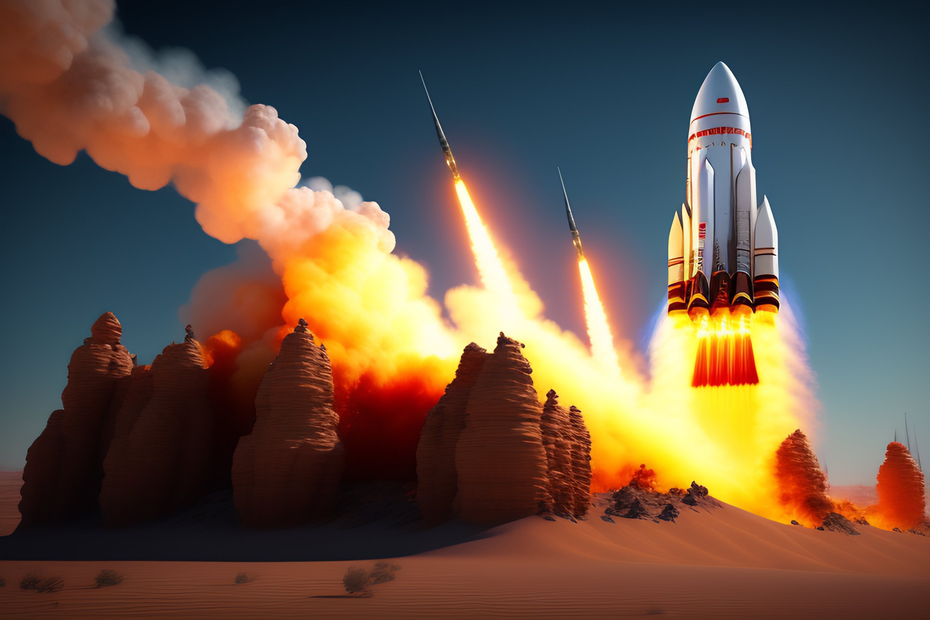 Lexica - A rocket blasting off into space, octane render, highly ...
