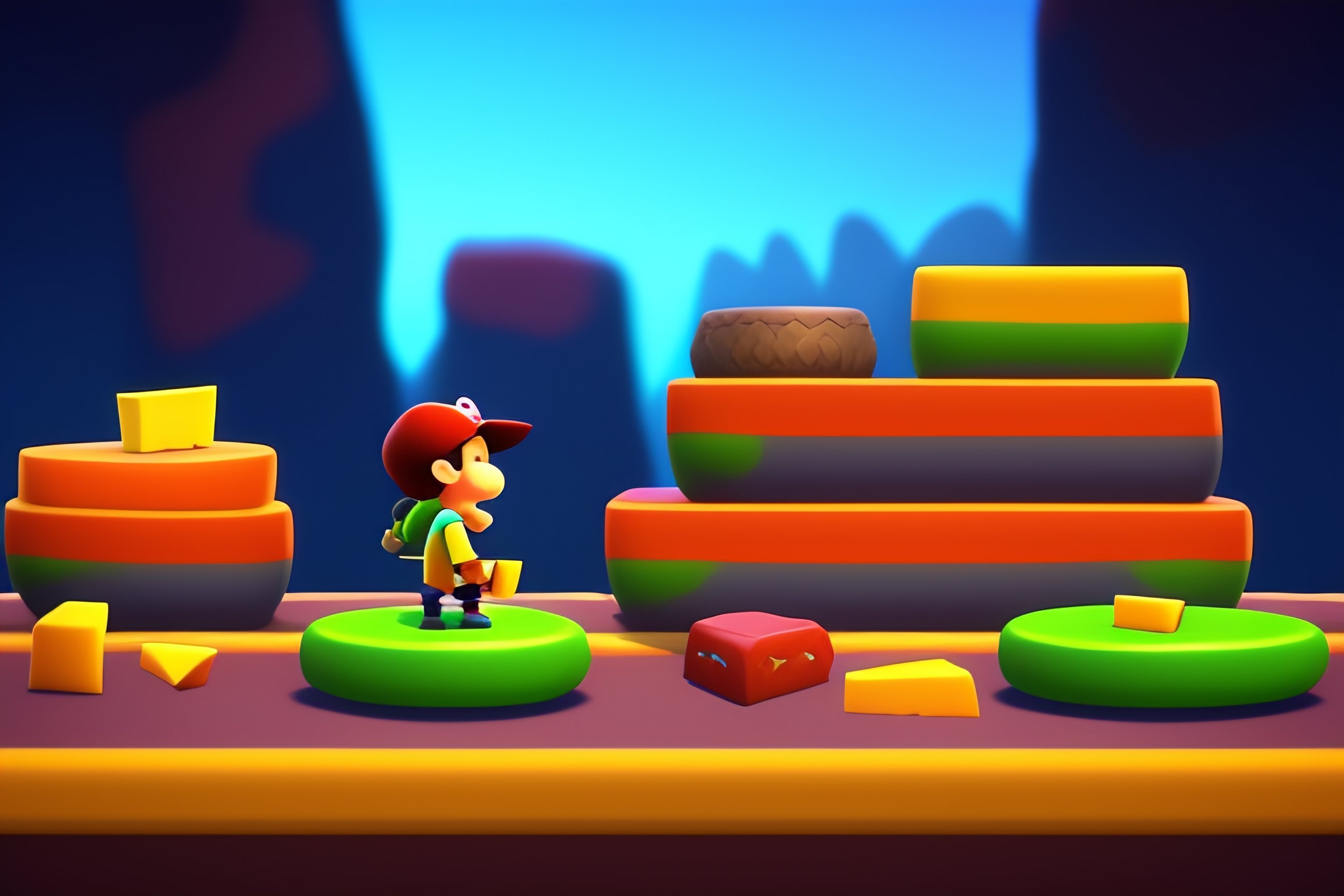 Lexica - Platformer game level set a boy that loves to eat cheese ...