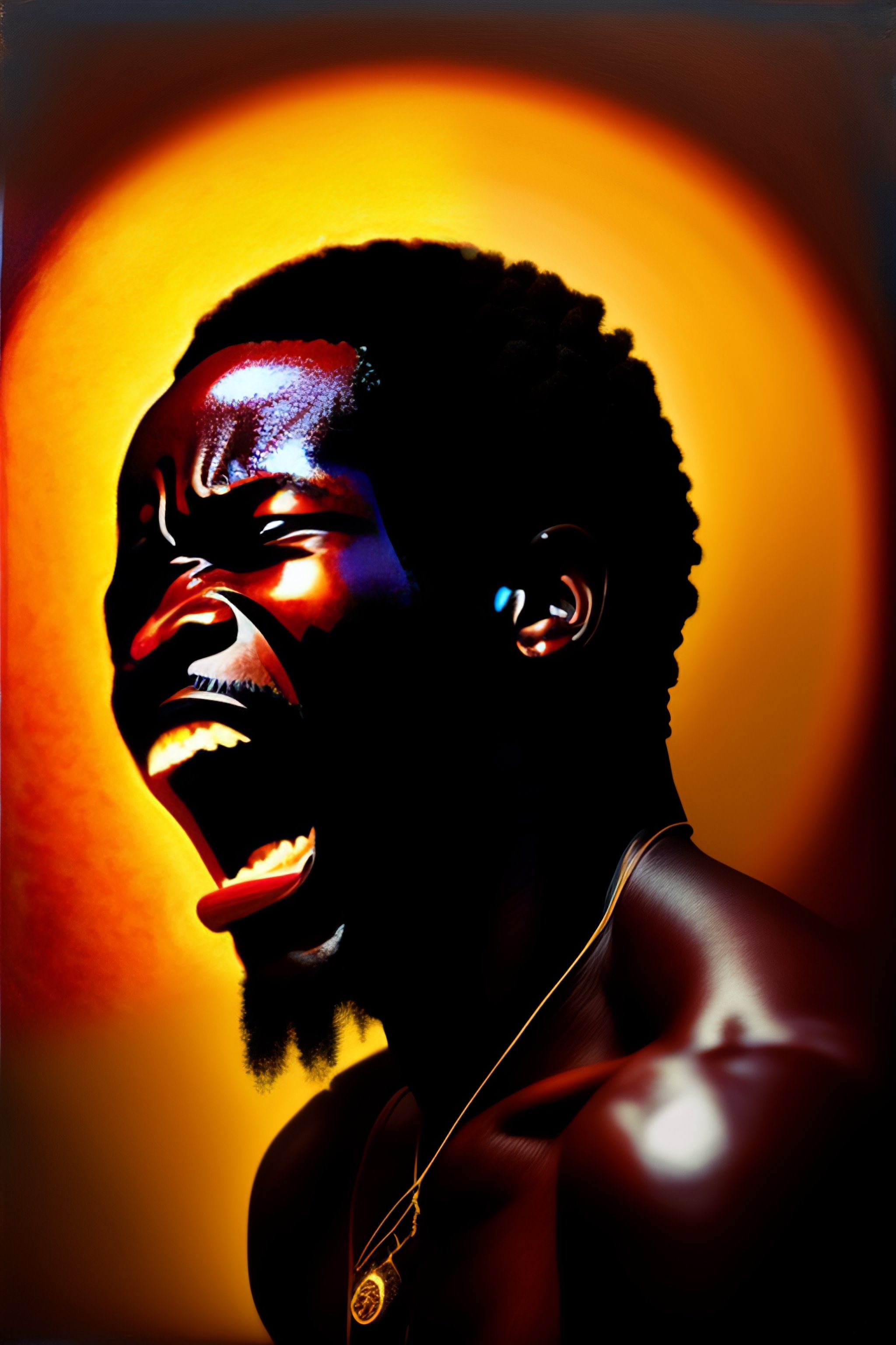 Lexica - Portrait of tribal african man screaming, crying