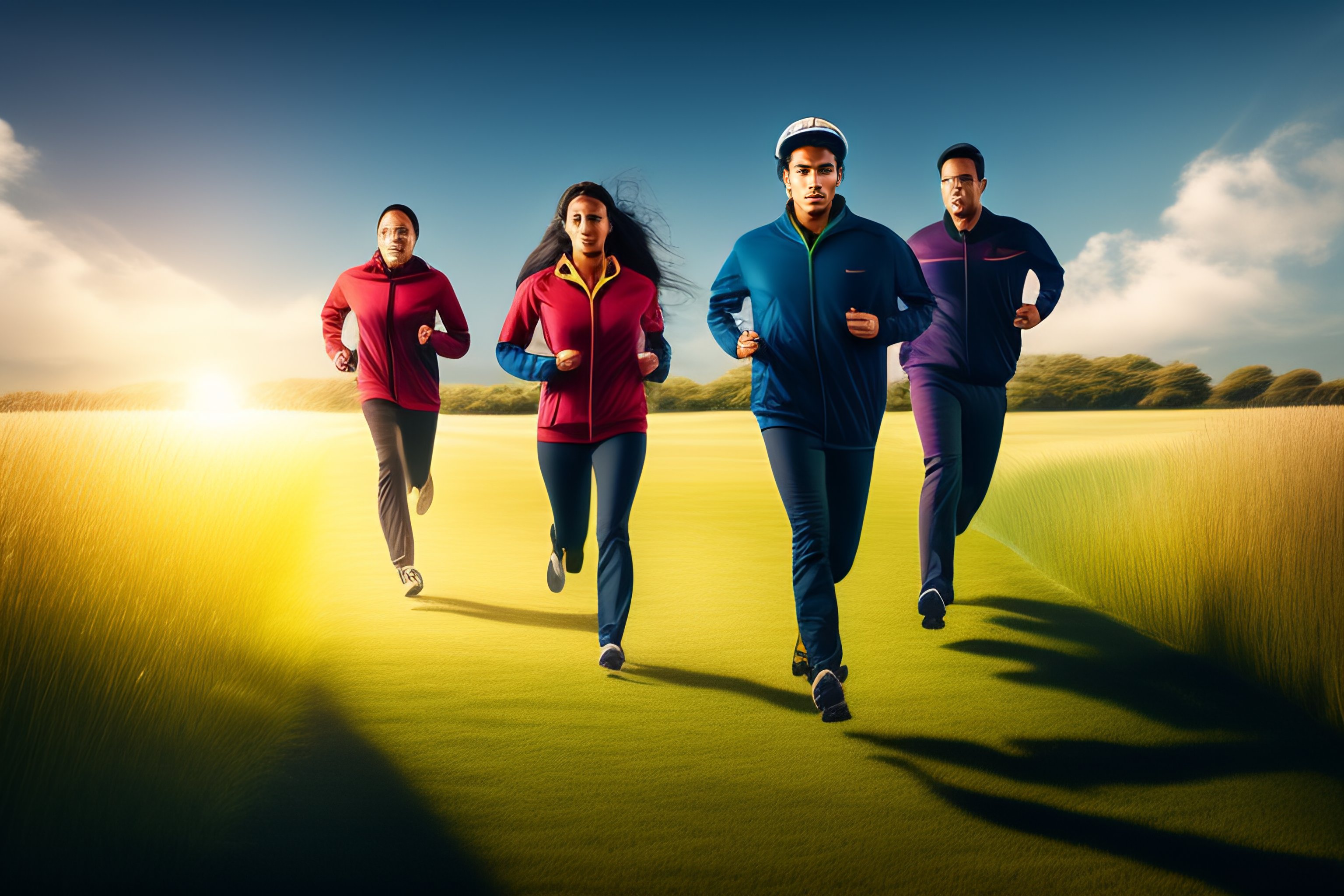 Lexica - Background full of people chasing, front view, grass ground ...