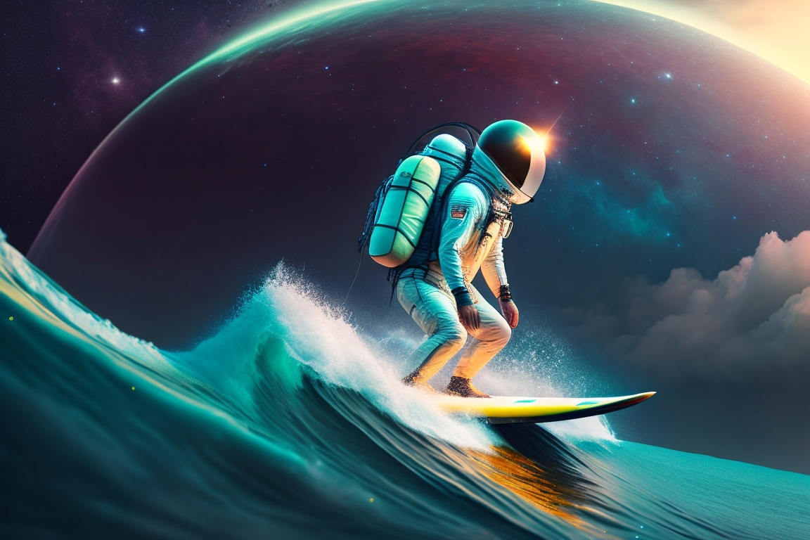 Lexica - A photo of a surfing astronaut in milky may, stunning ...