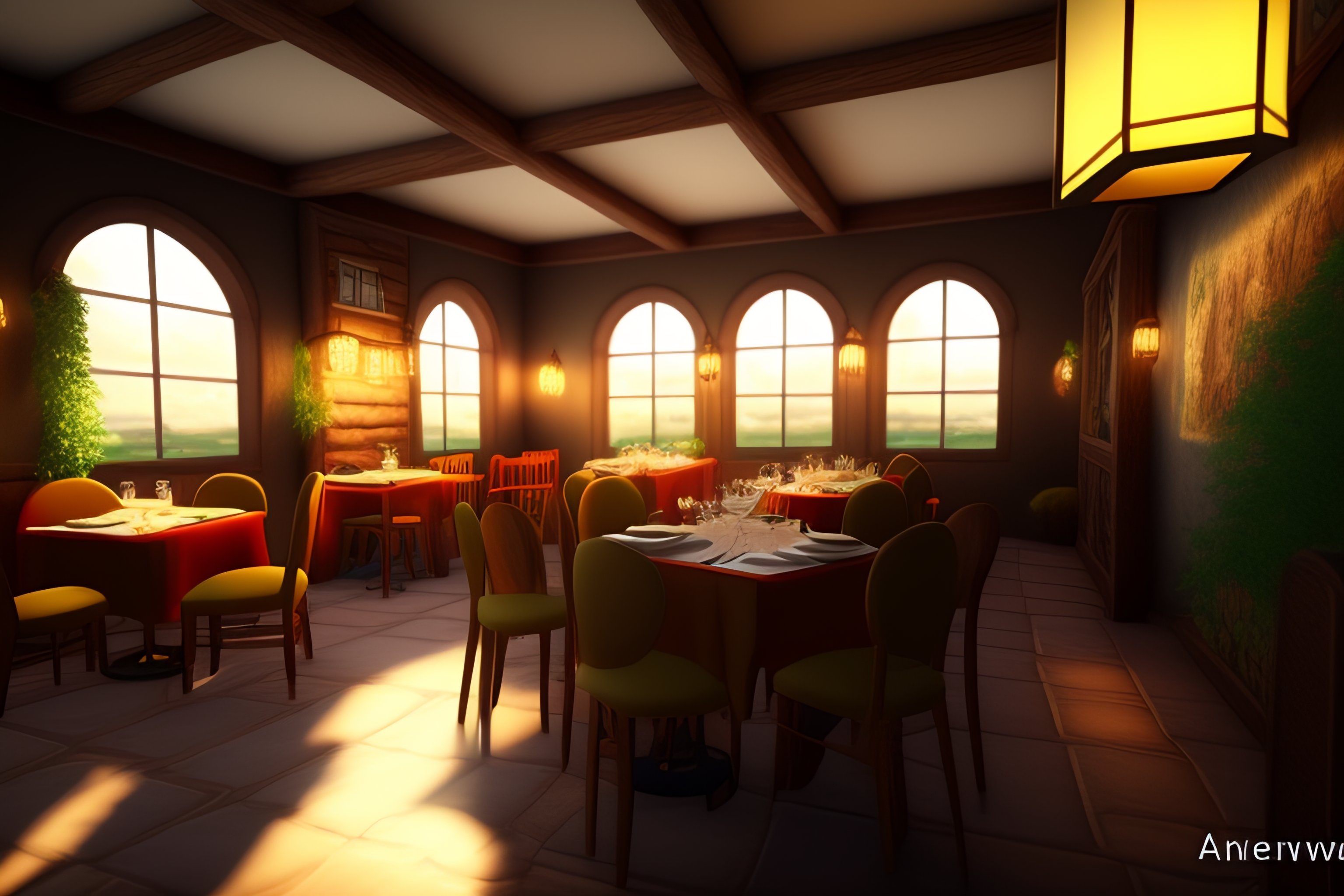Lexica - A small restaurant, ultra realistic, soft light, warm light ...