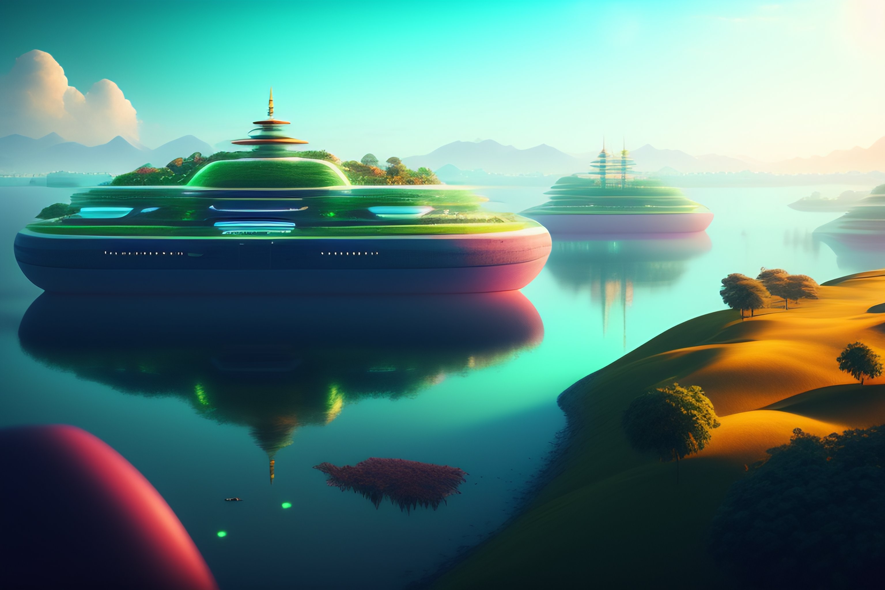 Lexica - A utopian city by beeple, drone shot, digital art highly ...