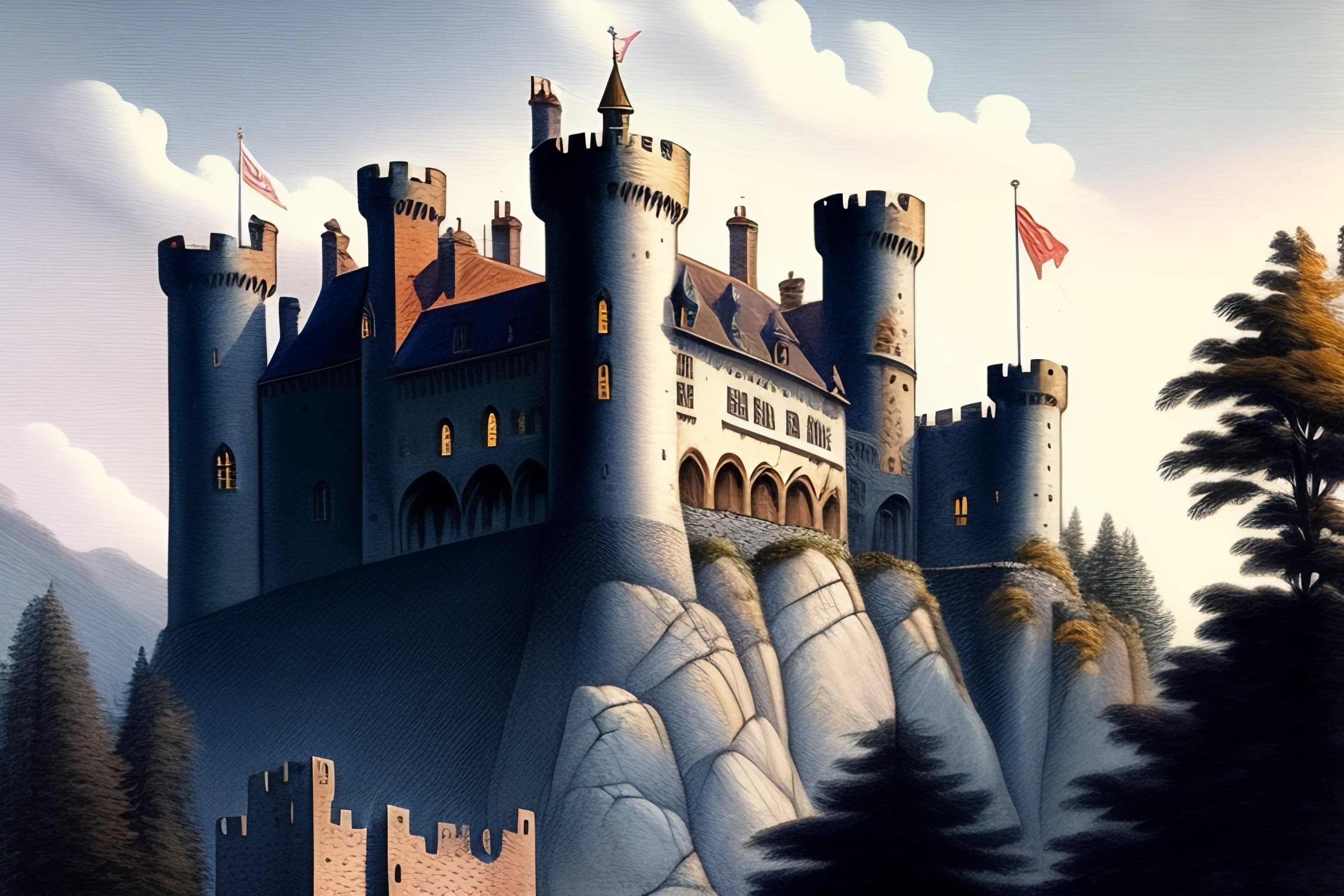Lexica - A medival castle high above the ground floating in the air ...