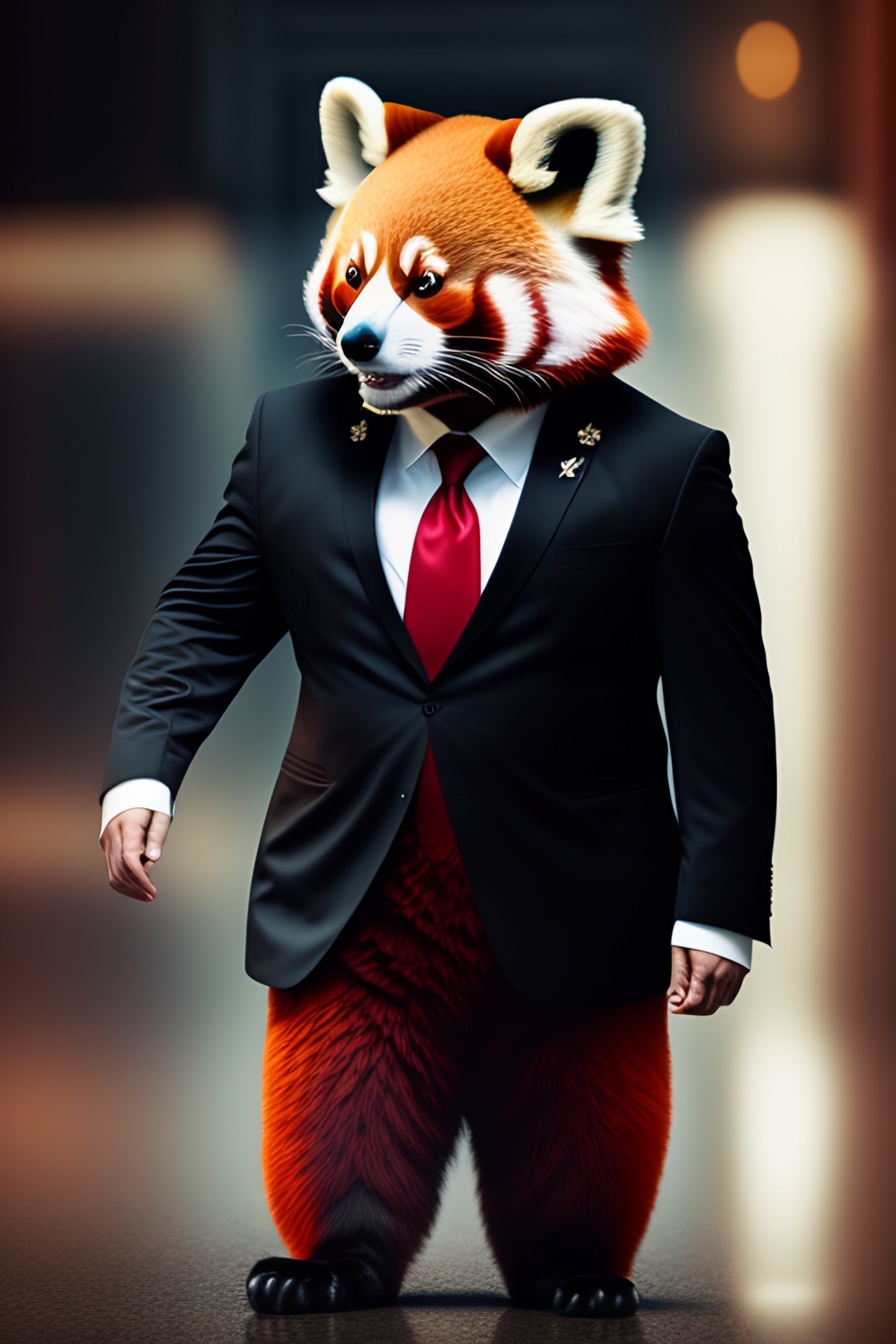 Lexica - Anthropomorphic red panda in a bodyguard black suit, wearing ...