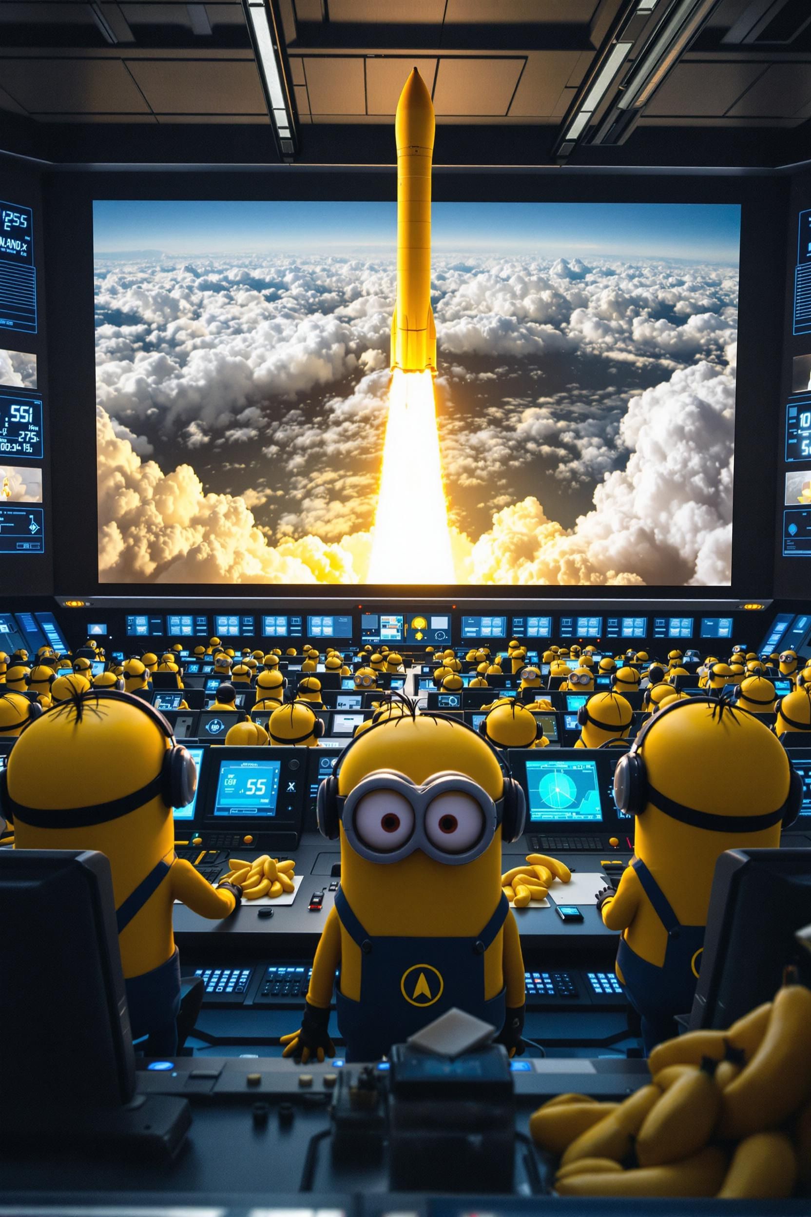 Lexica - Minions space program, mission control, lots of screens and ...