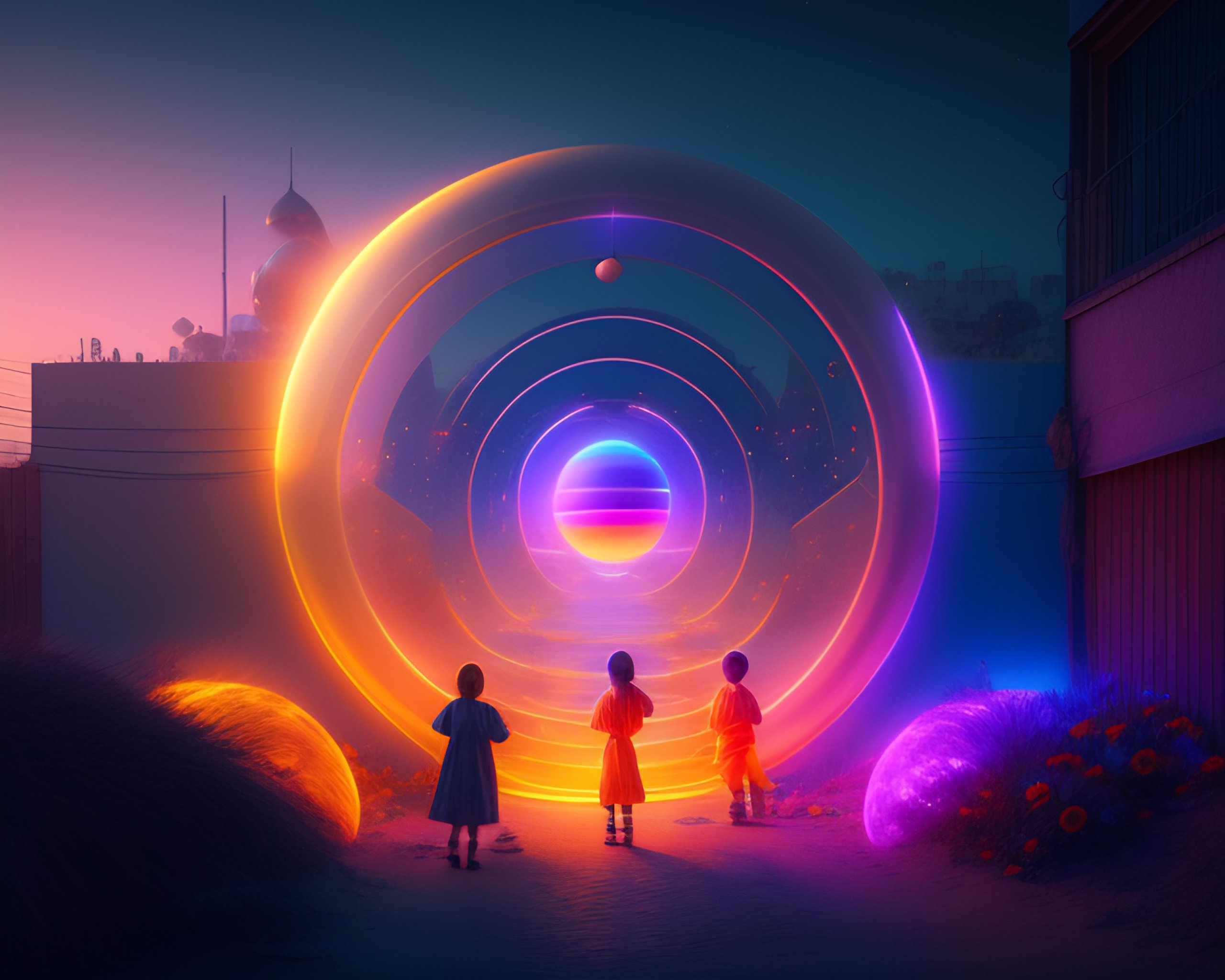 Lexica - A matte painting of children playing with orbs of light in a ...