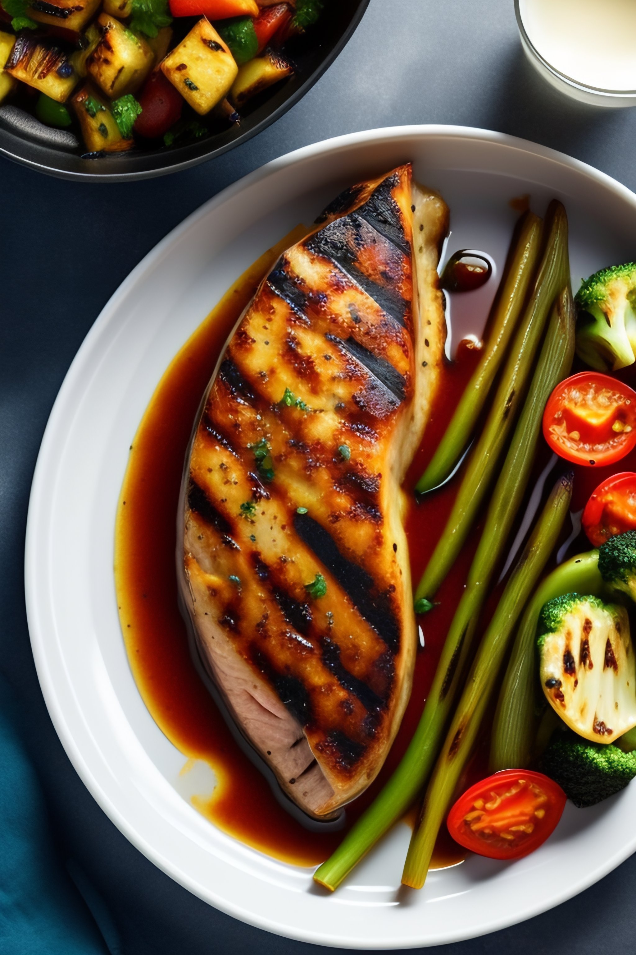 Lexica - Grilled dragon steak served with a side of roasted vegetables