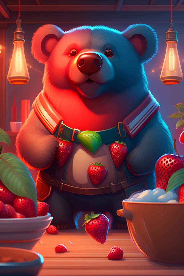 Lexica - A cartoon strawberry bear BBQ in a party,sci-fi, extremely ...