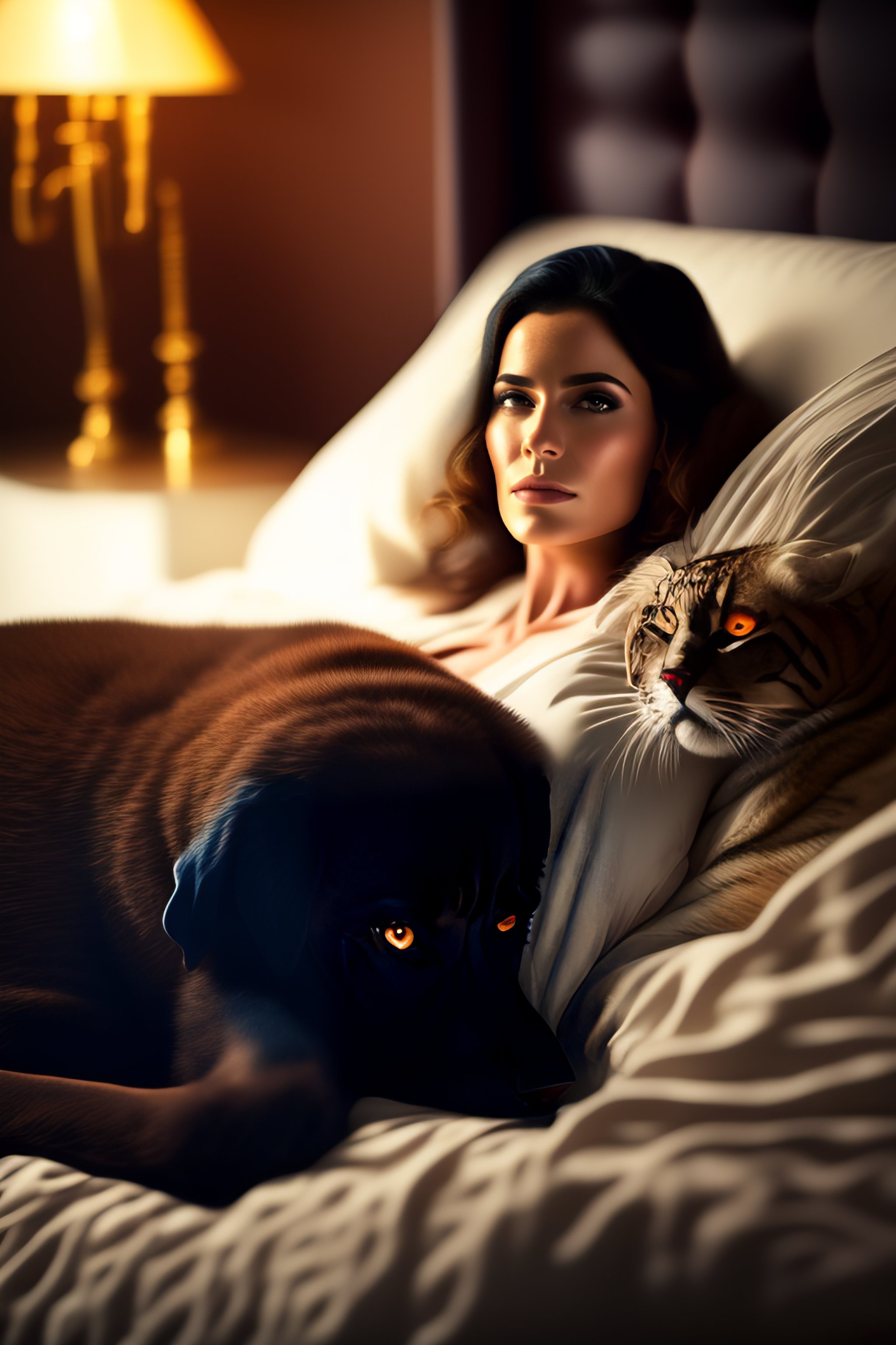 Lexica - A woman lying on a bed, with a demonic-looking creature ...