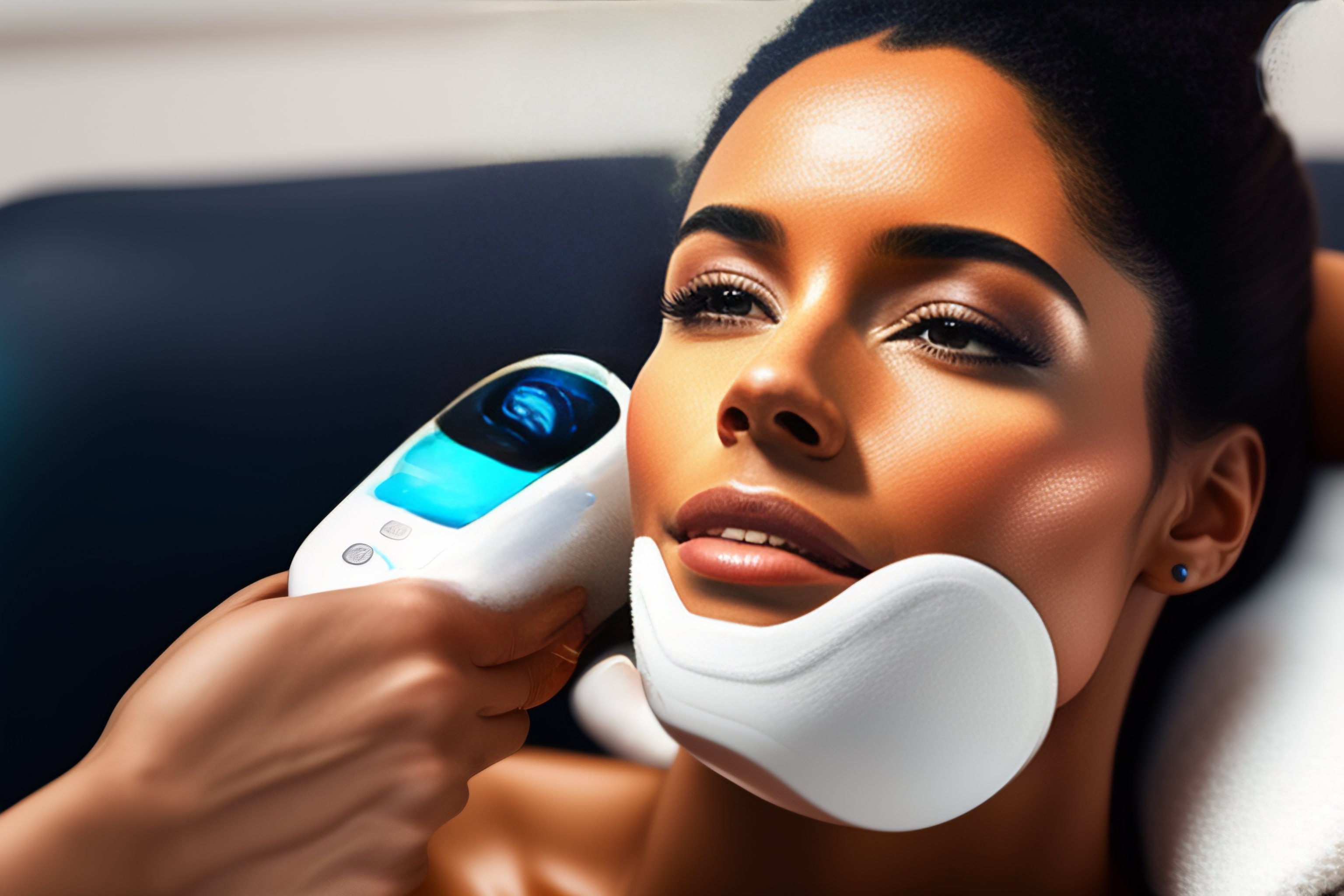 Lexica - A close-up of a person's face with a facial massage device ...