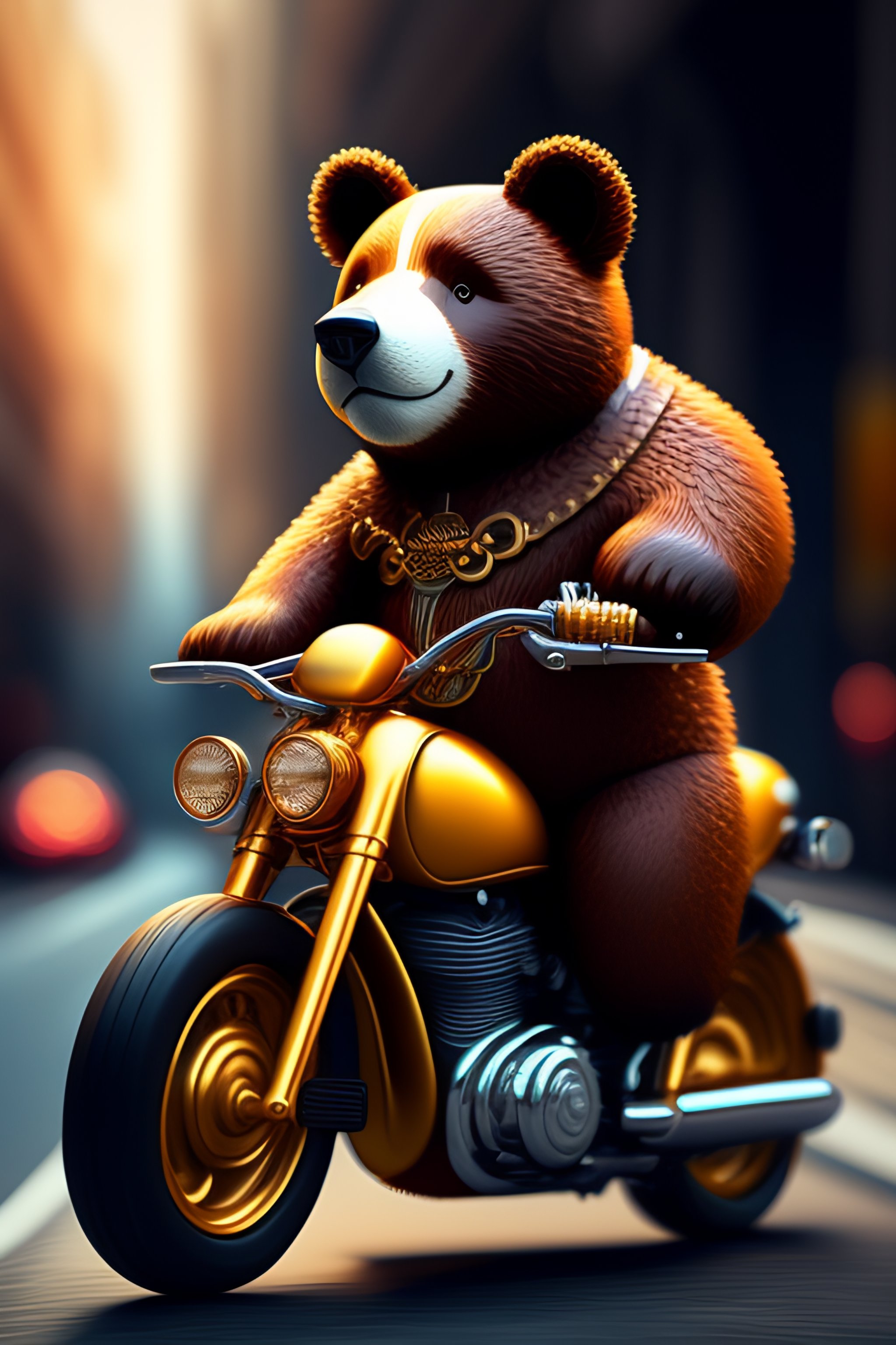 Lexica - Cartoon bear on motorcycle, steampunk, 8k