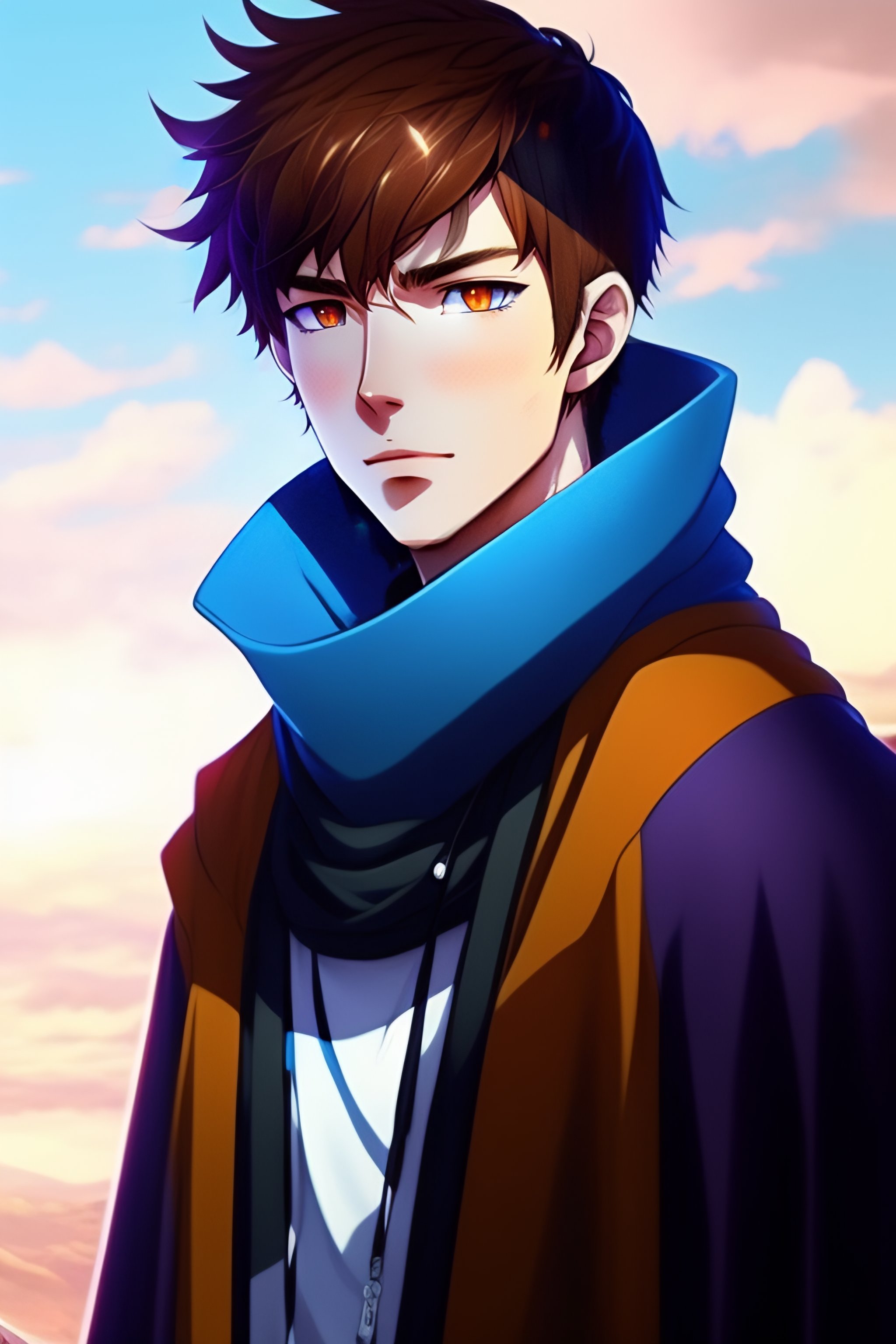 Lexica - Anime guy, 19 years old, wearing a #edd0b1 colored poncho ...