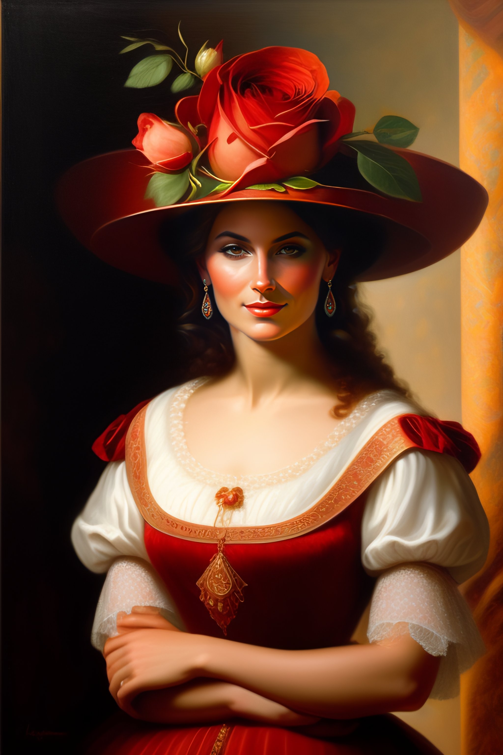 Lexica - Woman holding roses in oil paintings