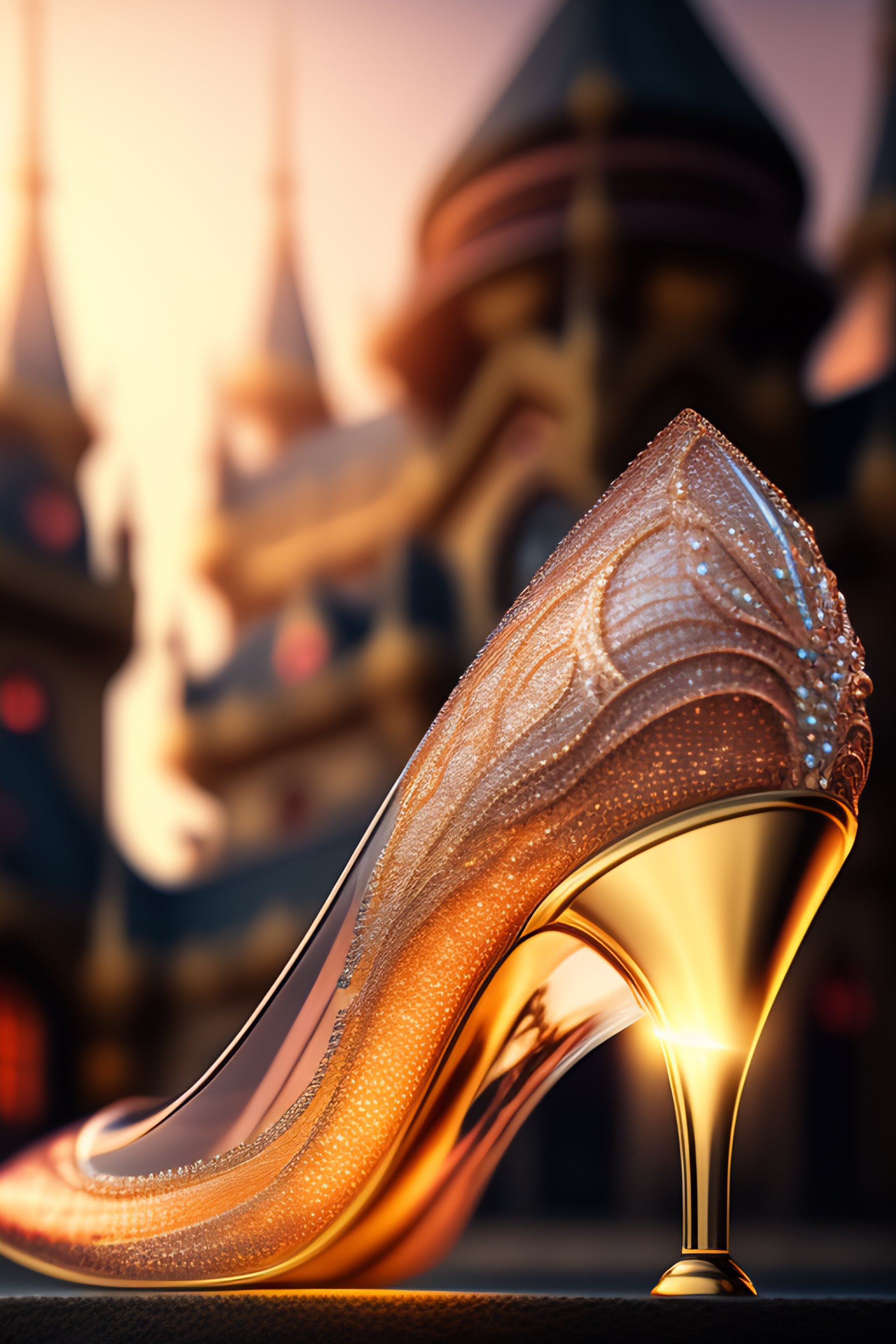 Lexica - Shiny clear intricate high heel shoe in front of a castle, 8k ...