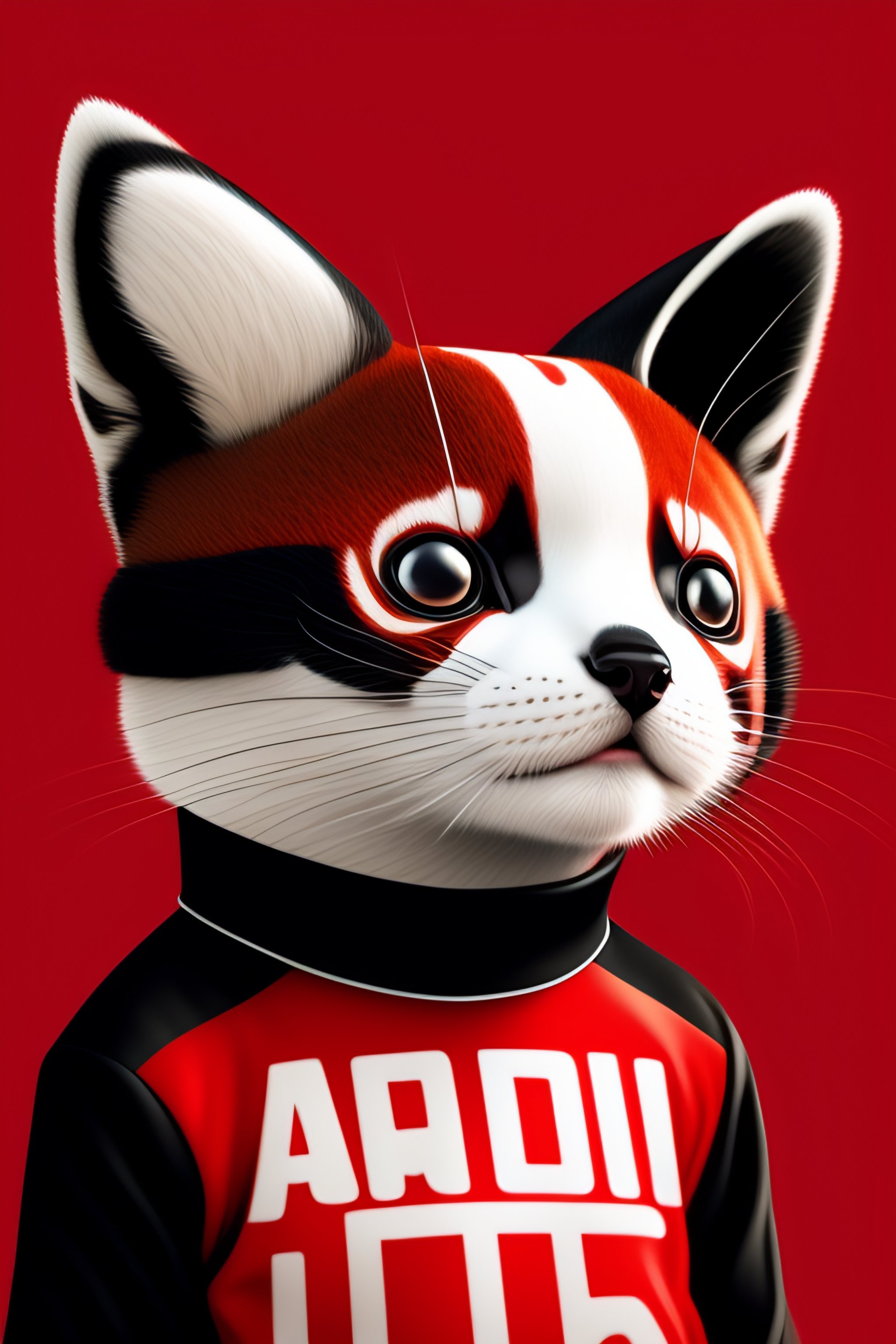 Lexica - Cute small humanoid cat, wearing a red panda mask , wearing ...
