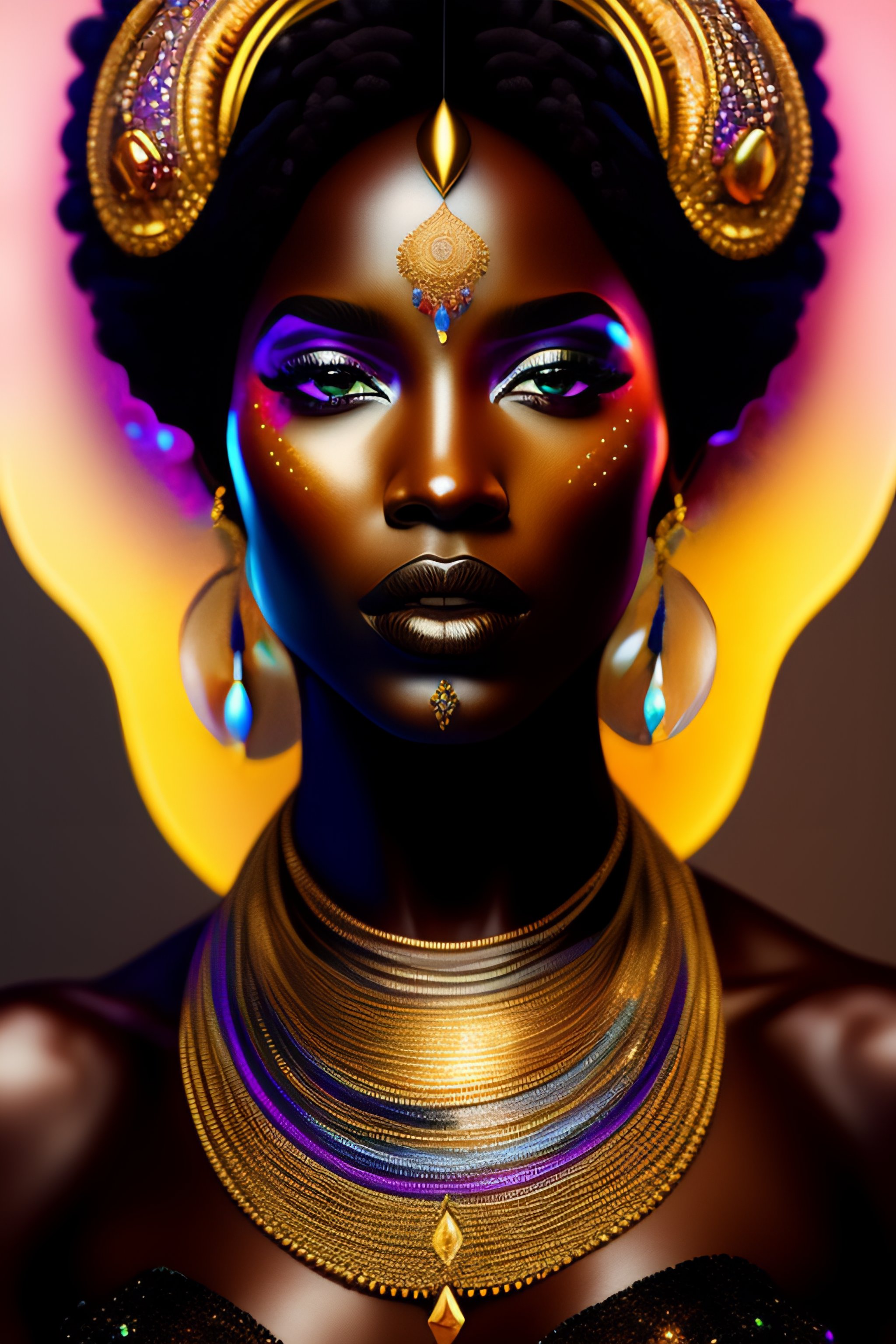 Lexica - A stunning rendition of melanated skin woman made of gold ...