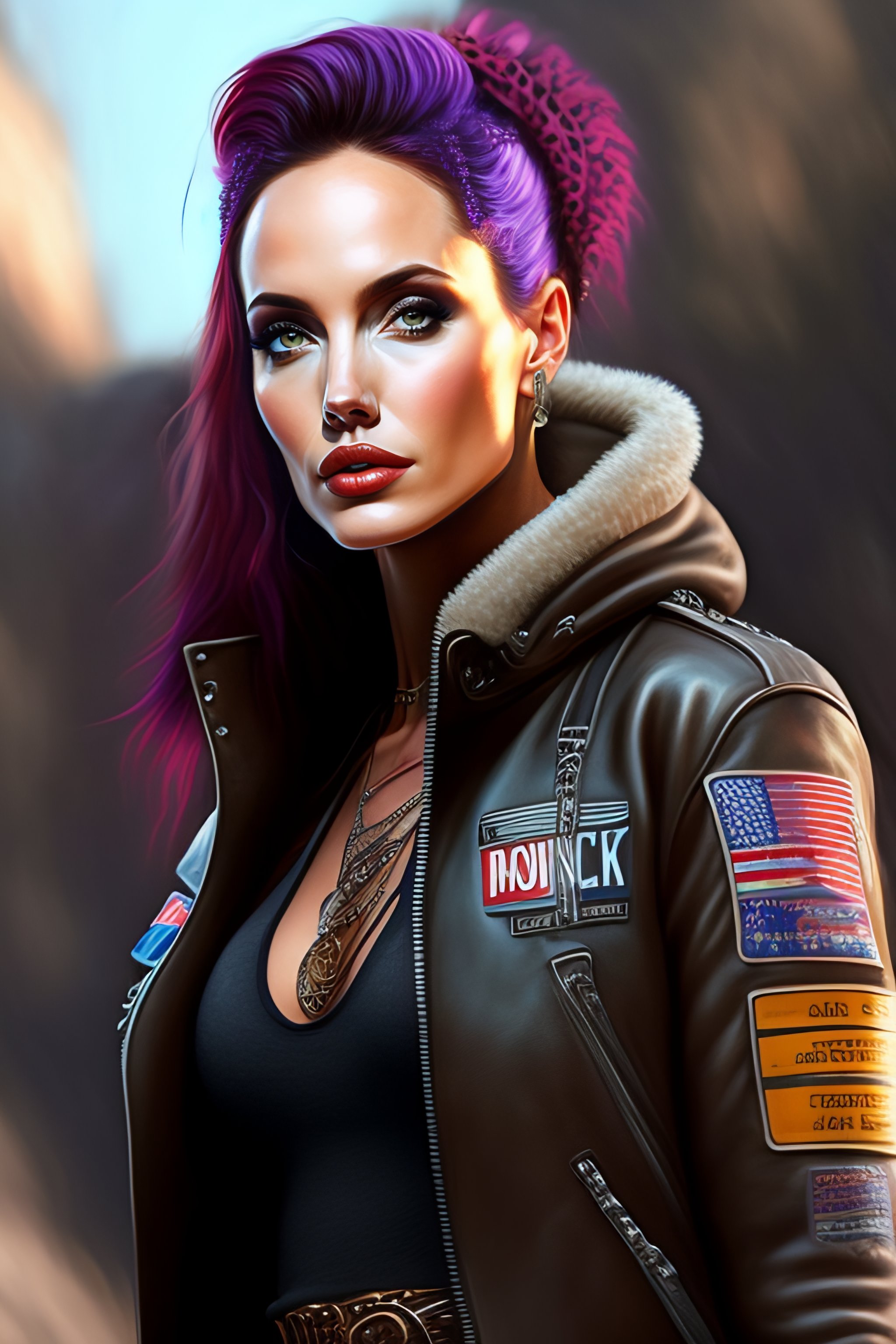 Lexica - Cute punk rock girl, mad max jacket, renaissance, cables on ...