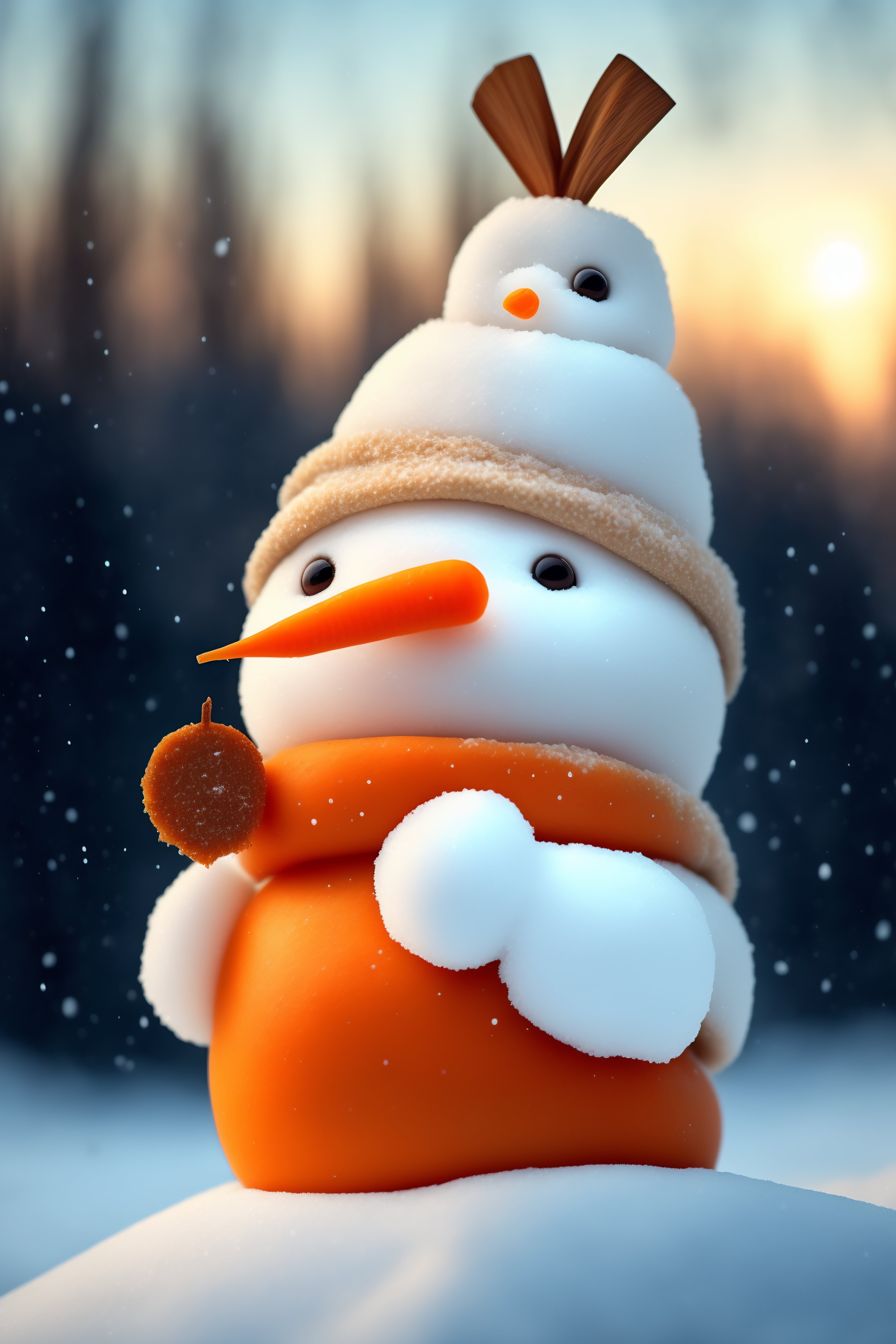 Lexica - Cute amazing photo of a realistic snowman and carrot nose