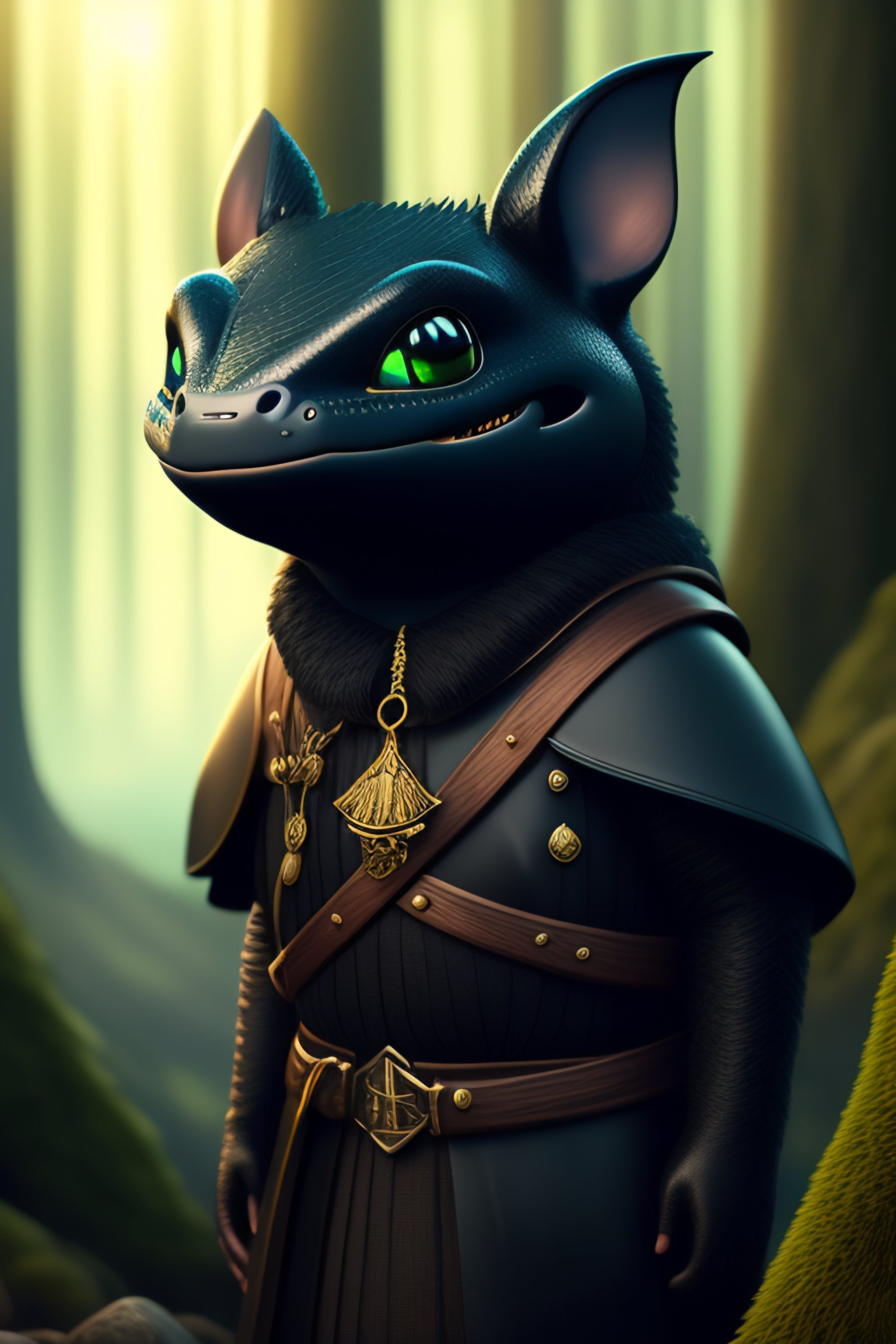 Lexica - Anthropomorphic Toothless in a middle of forest with river