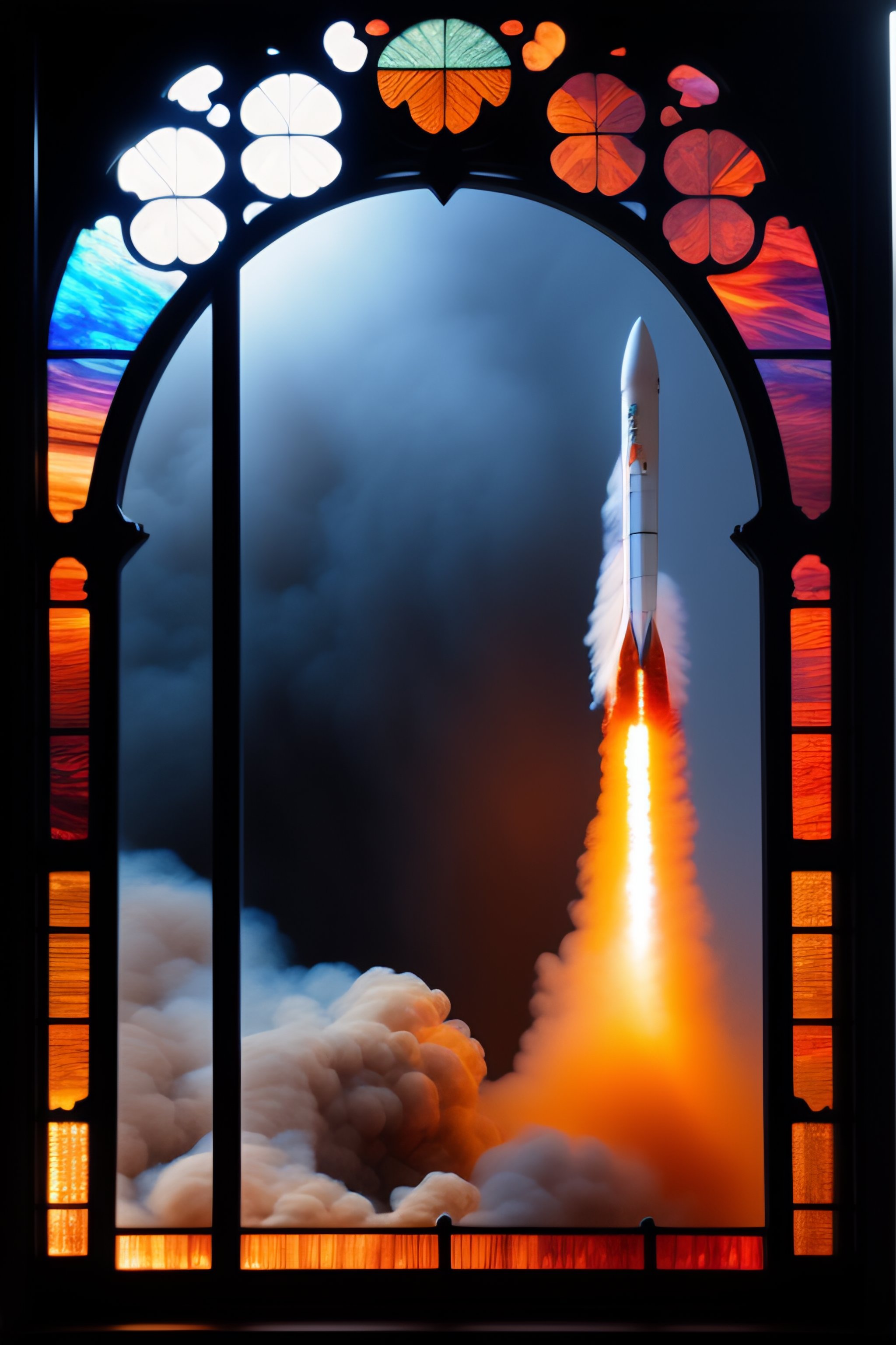 Lexica - Rocket launch, center composition, detailed stained glass ...
