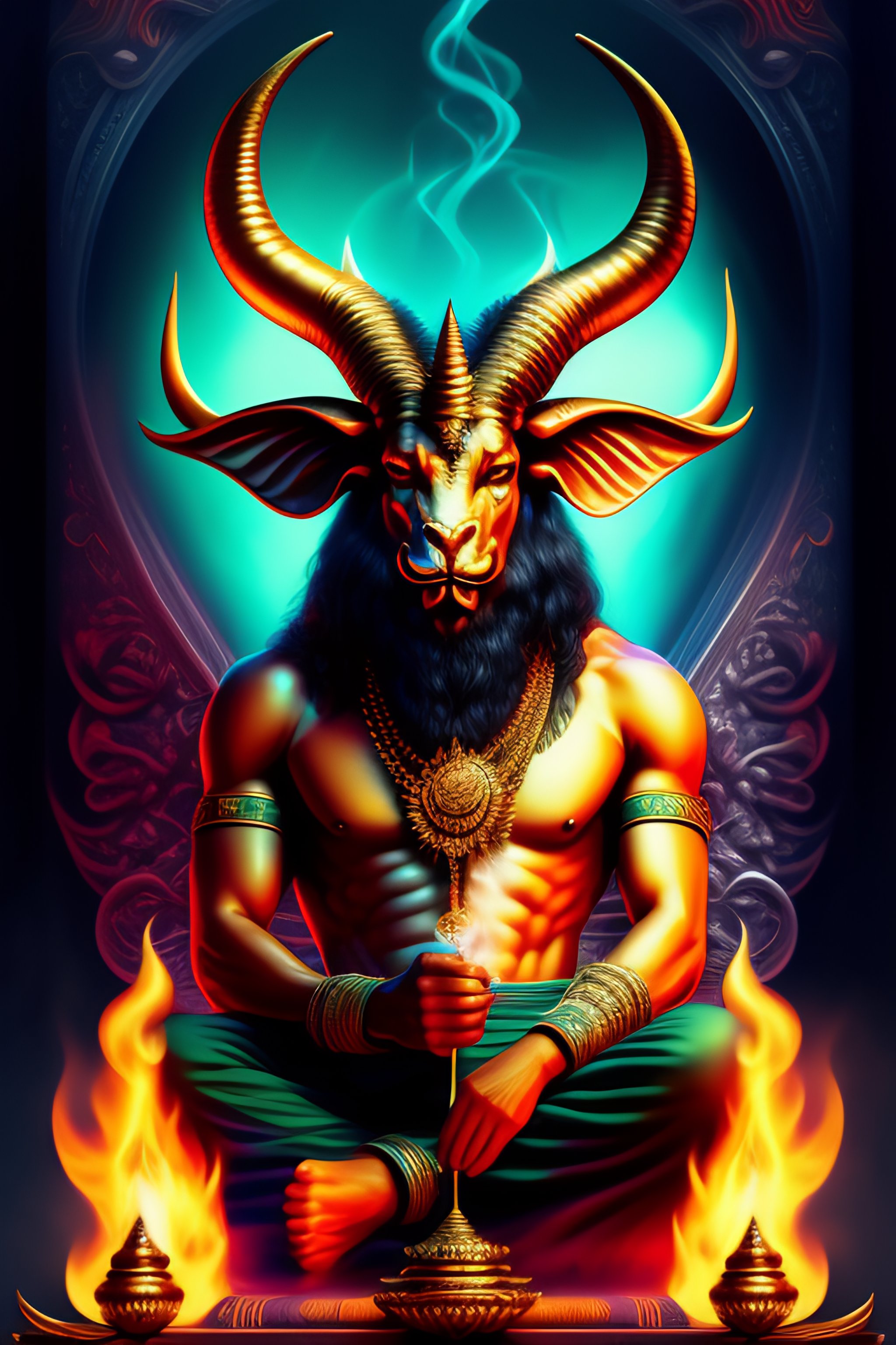 Lexica - Portrait of the satanic devil baphomet smoking a big joint of ...