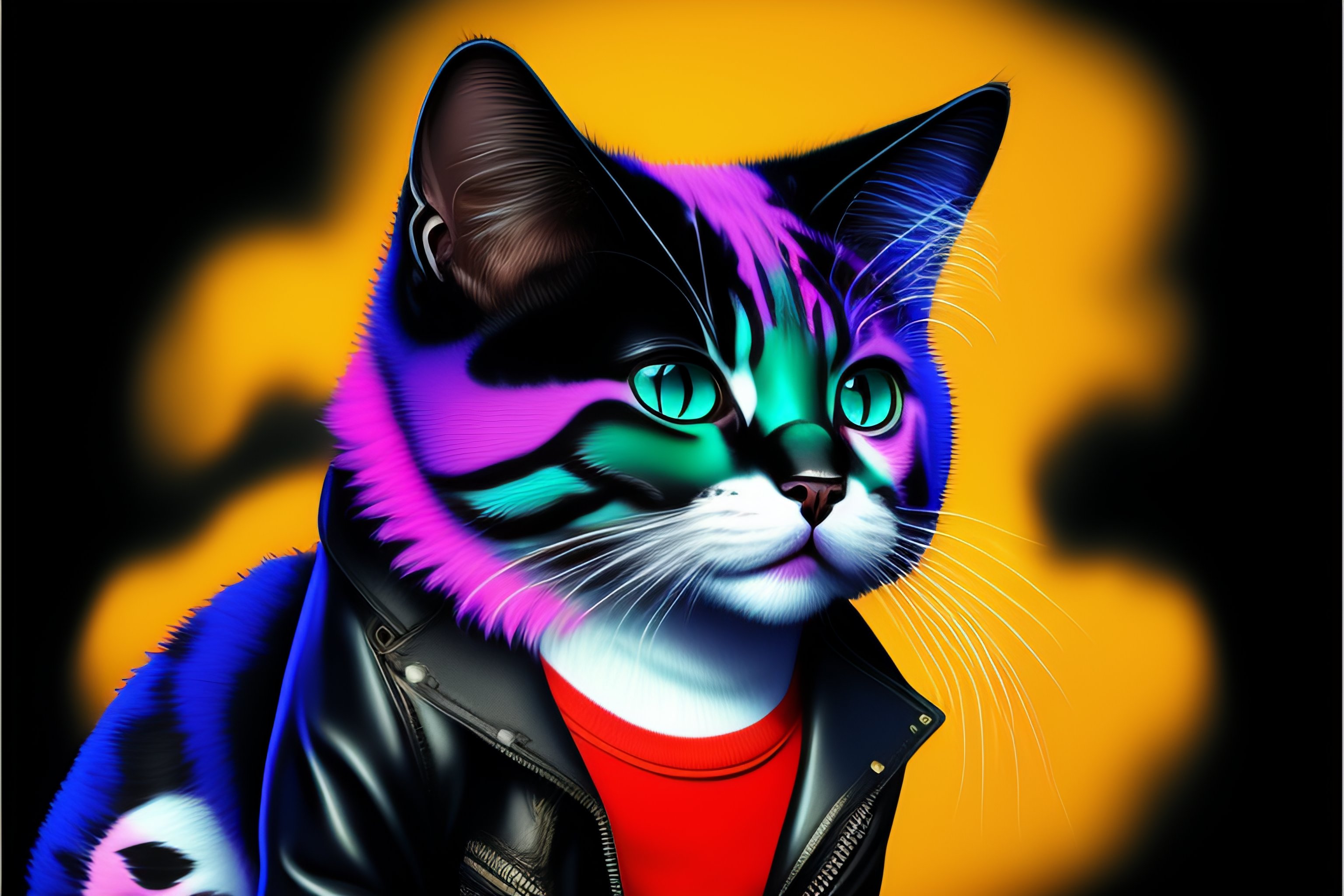 Lexica - Digital painting of a punk cat wearing a black leather jacket ...