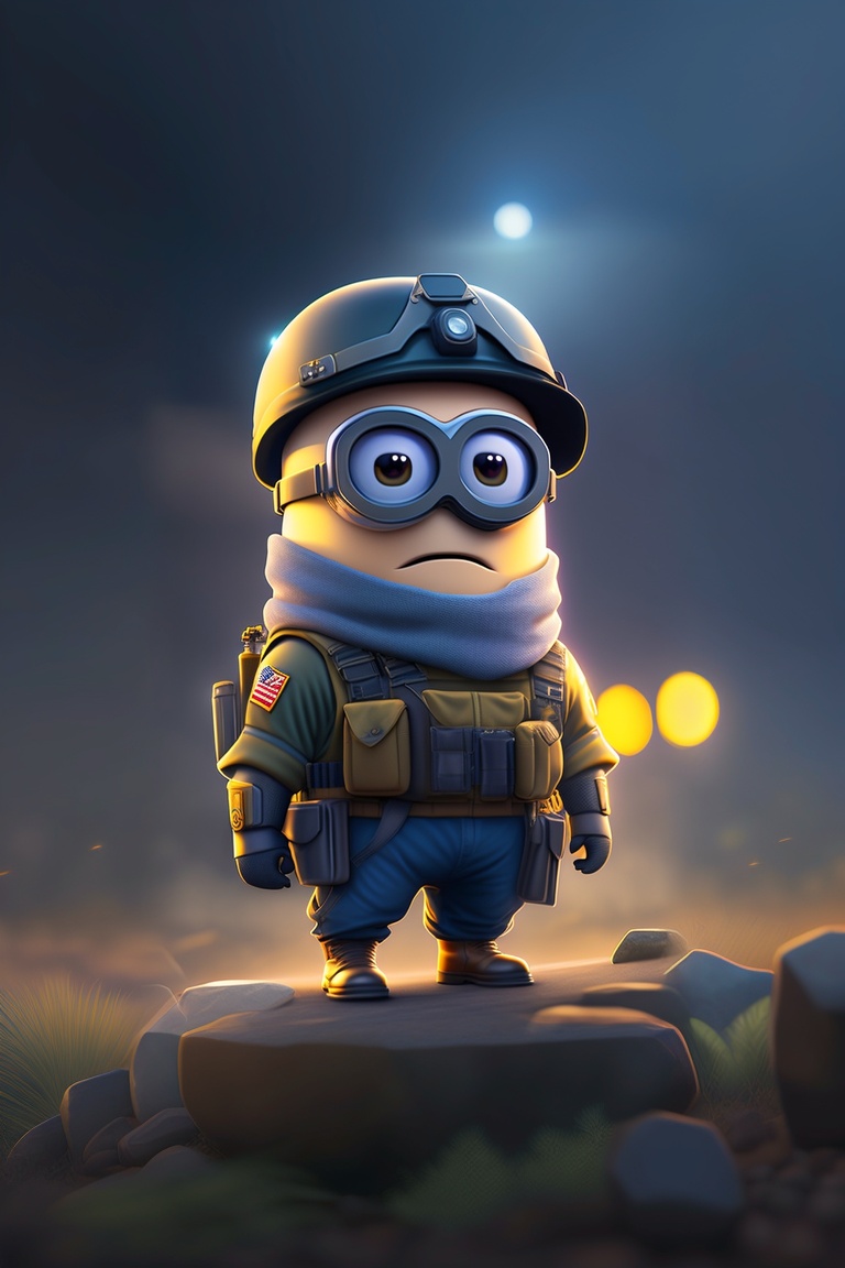 Lexica - A minion at the frontlines in the army at night with his ...
