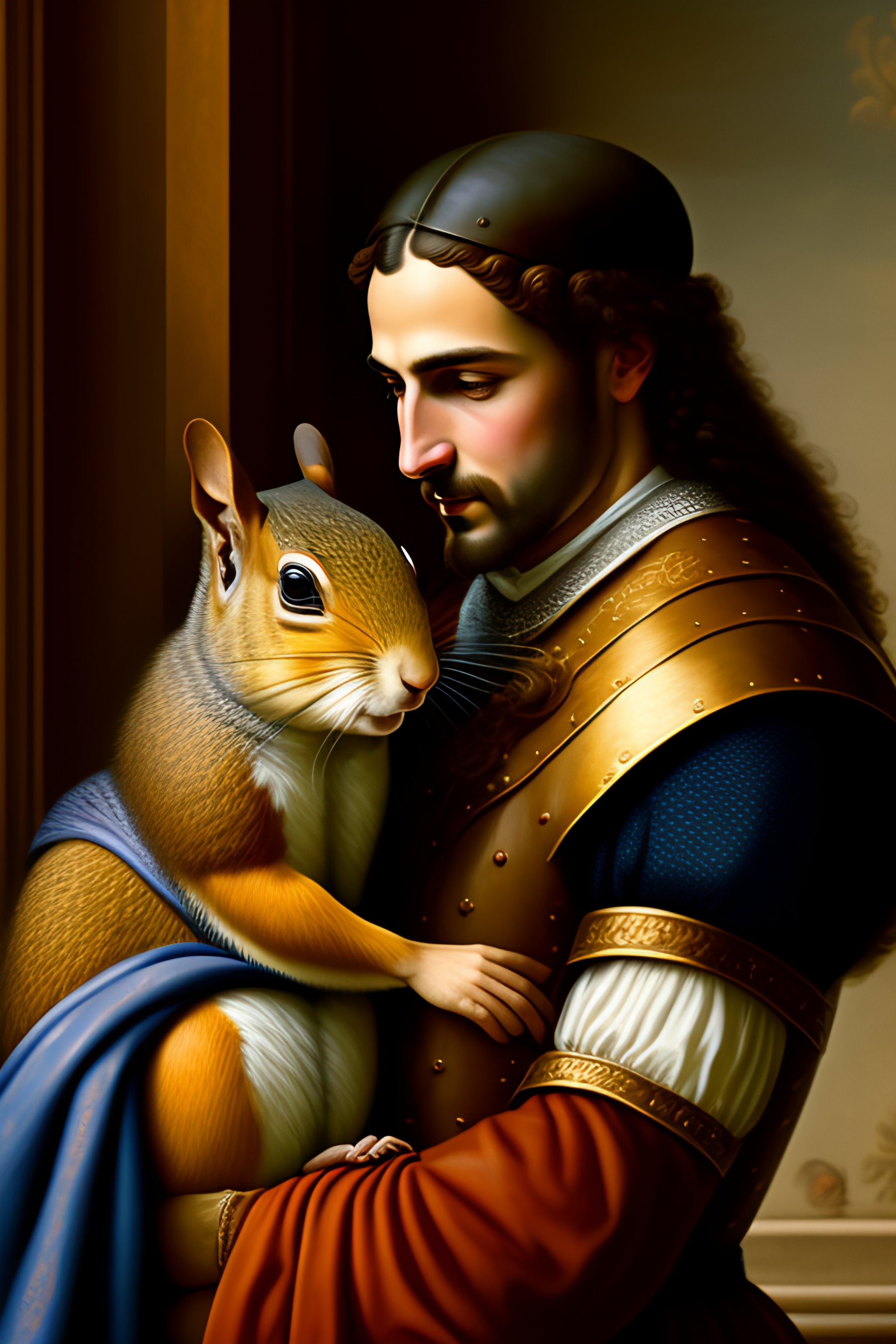 Lexica - Jacob Collins-Levy in medieval style whith squirrel in his arms