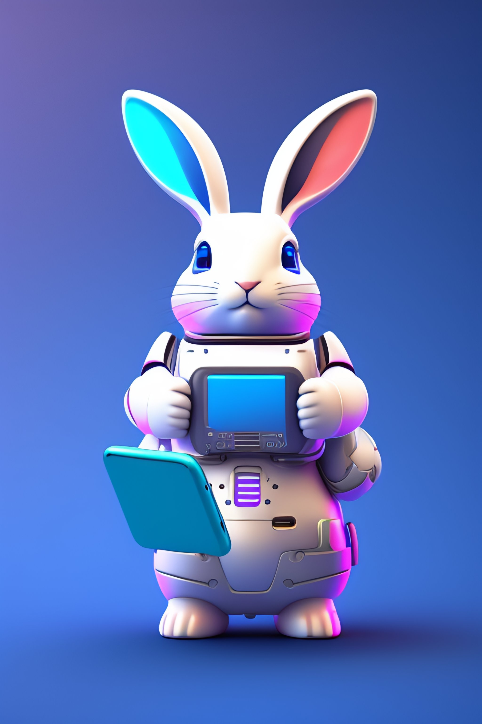 Lexica - Bunny robot working on a smartphone, make a blue faded ...