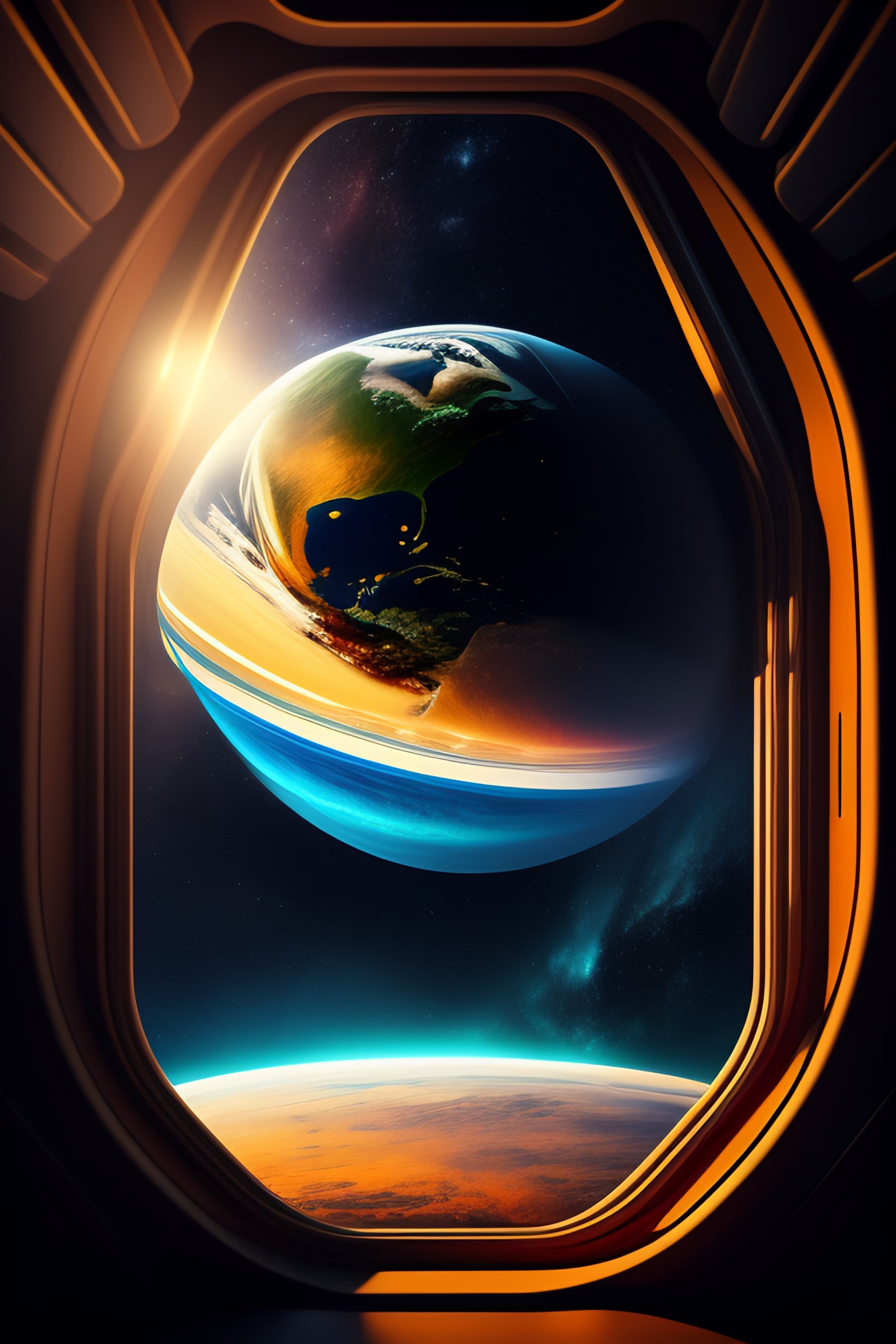 Lexica - Space ship interior view of the earth in space, cinematic ...