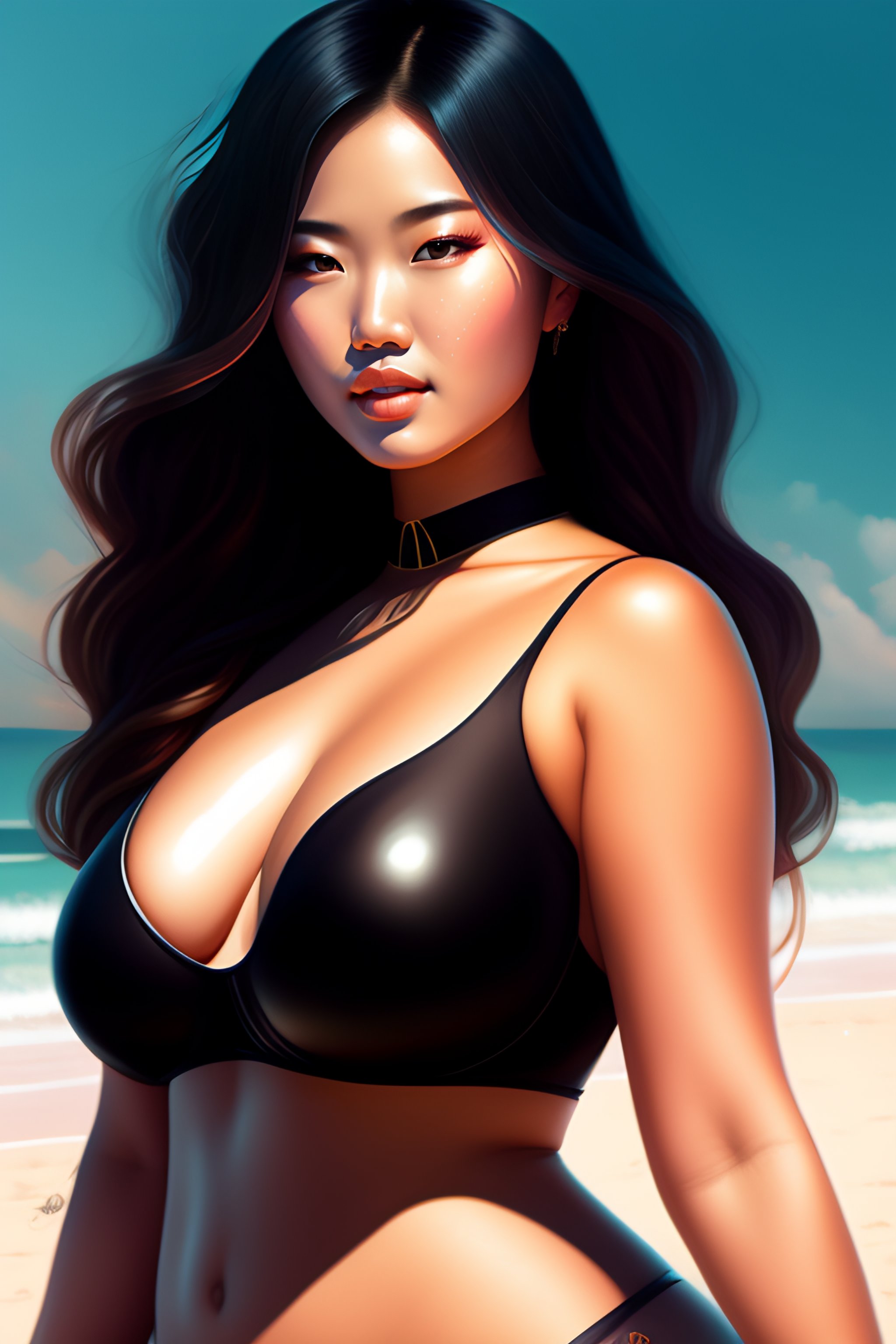 Lexica - A Full body portrait, real perfect gorgeous plump japanese girl, at the beach ...