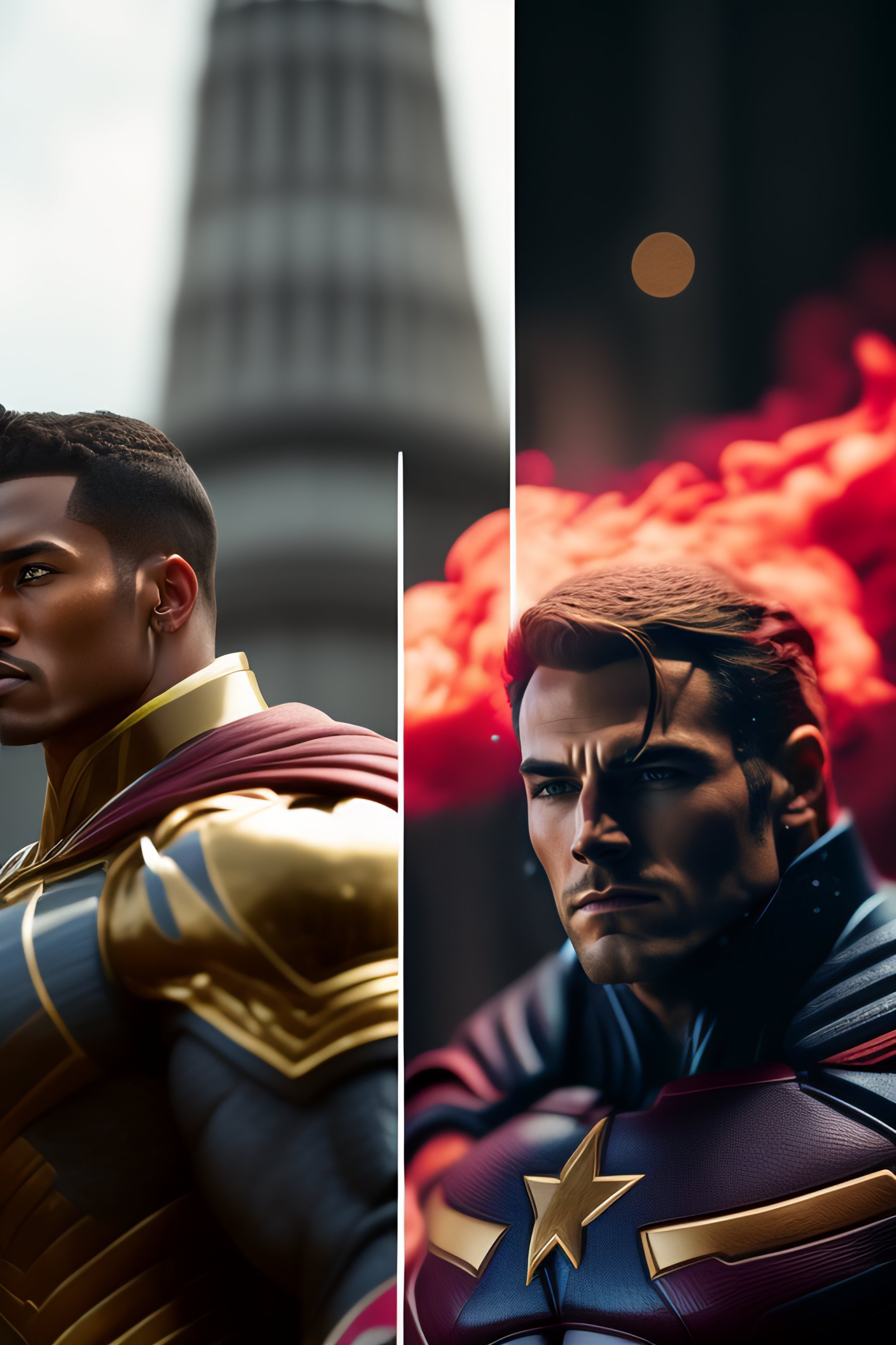 Lexica - VFX movie still frame portrait beautiful DC vs. Marvel hero ...