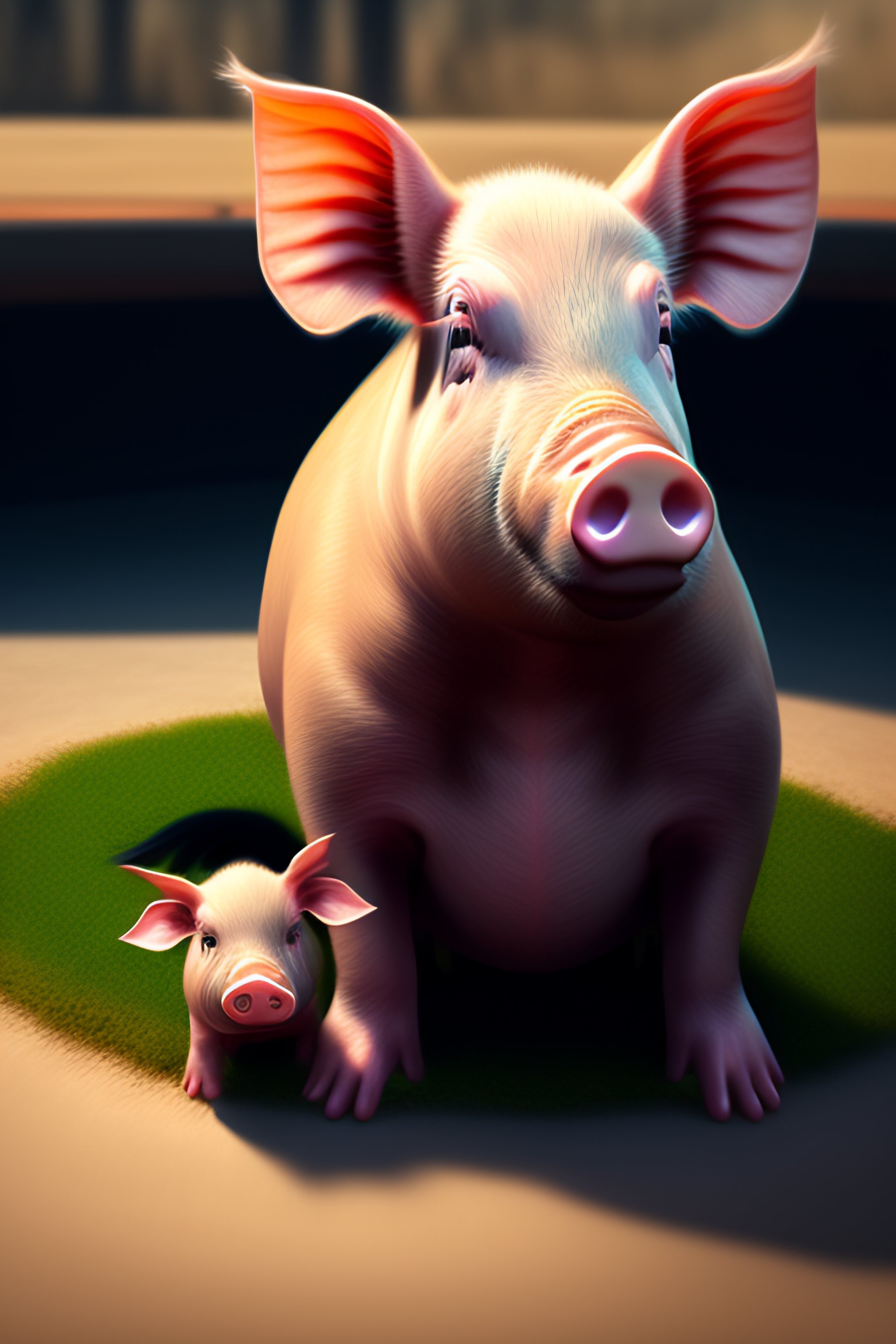 Lexica - Kid sitting under pig, cute