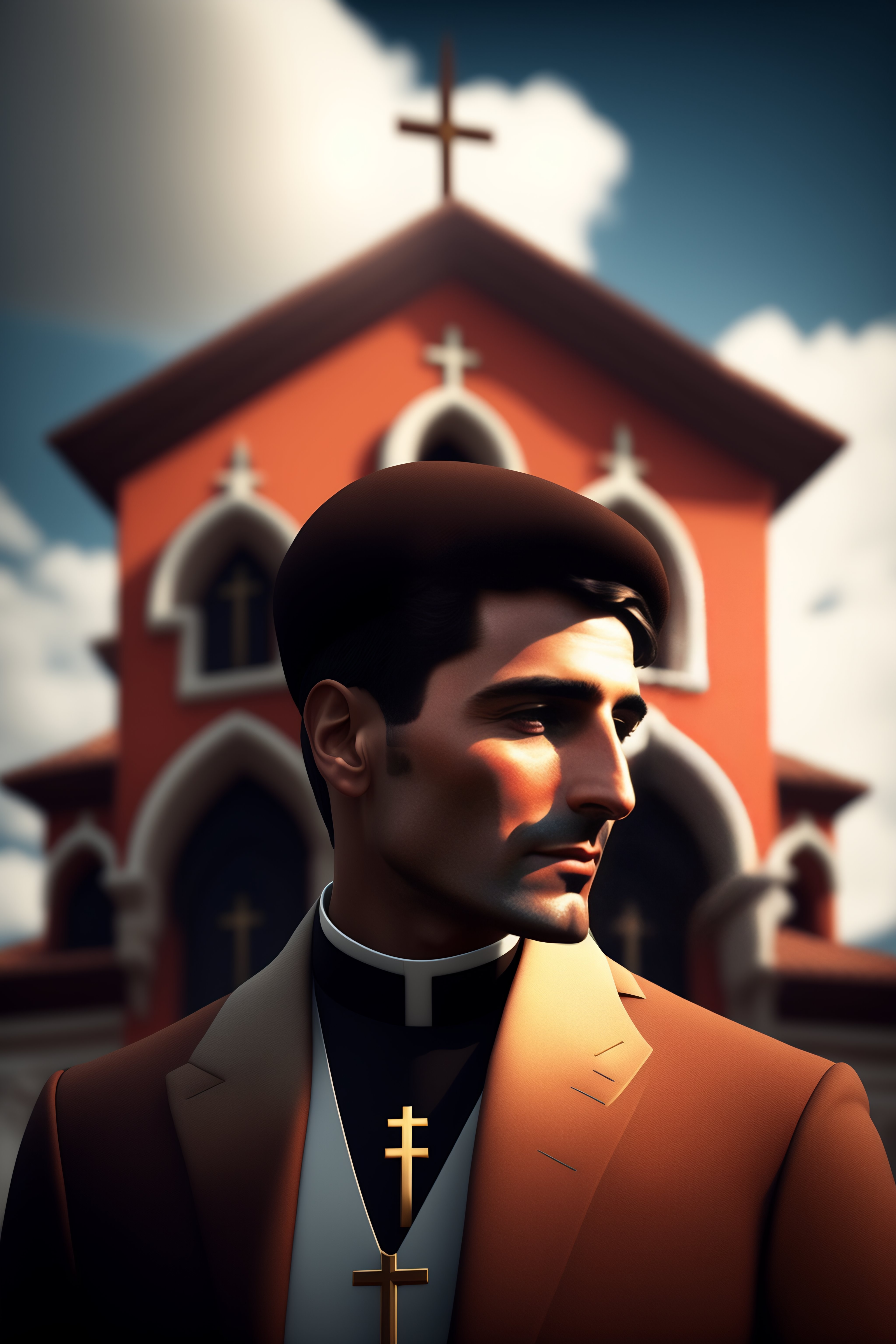 Lexica - Italian priest with short brown hair. Calm. With compassionate ...