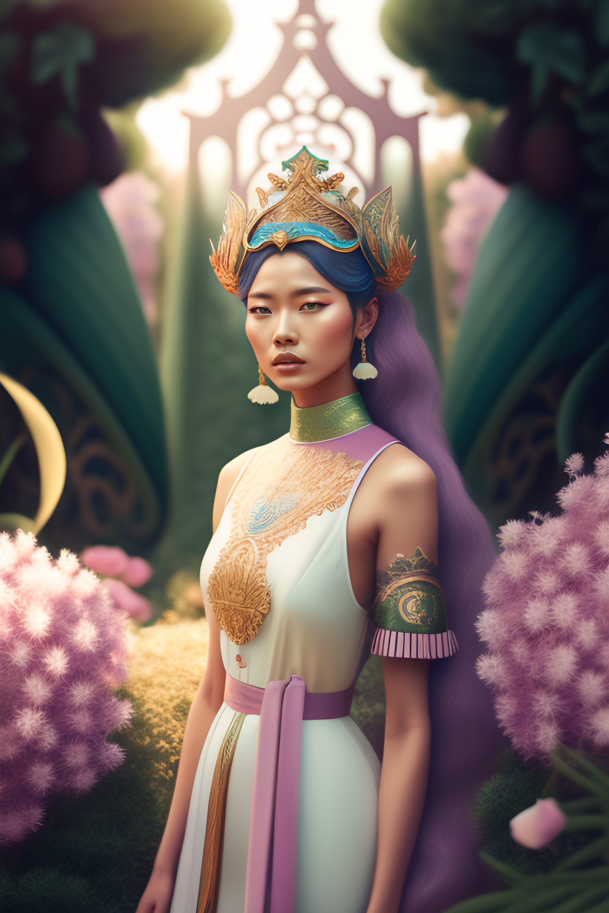 Lexica - Midjourney style Gaïa Goddess Earth in a garden on a spring ...