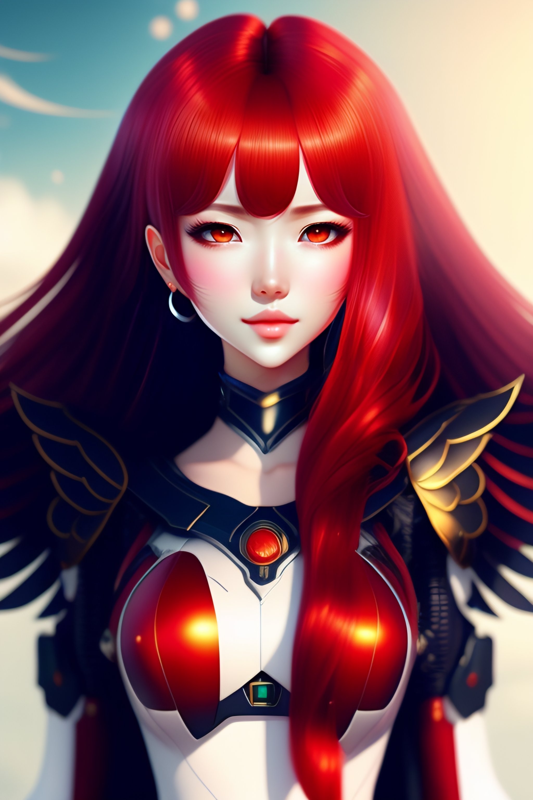 Lexica - Robot girl long hair, red hair and wings anime